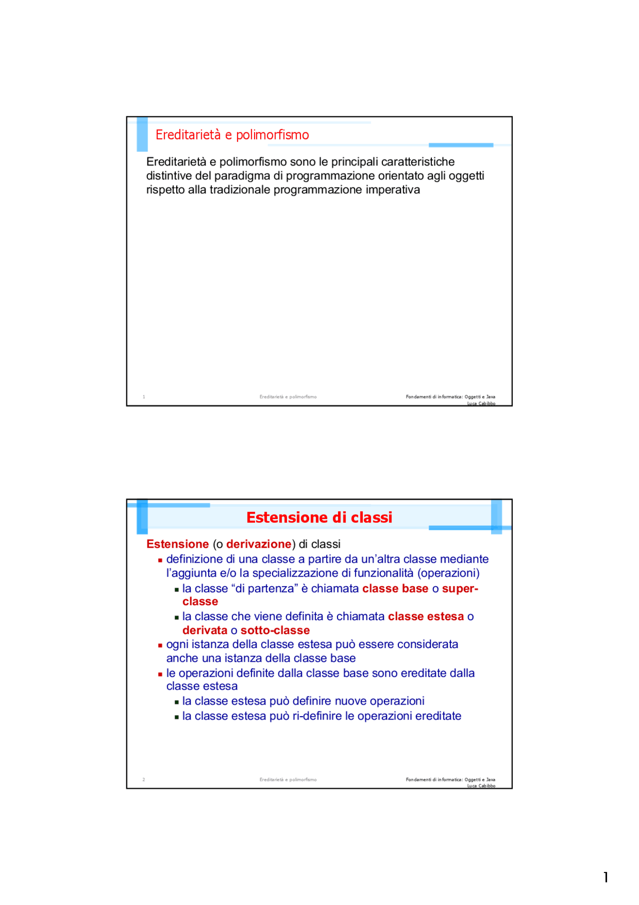 Ereditarietà And Polimorfismo Cenni Docsity