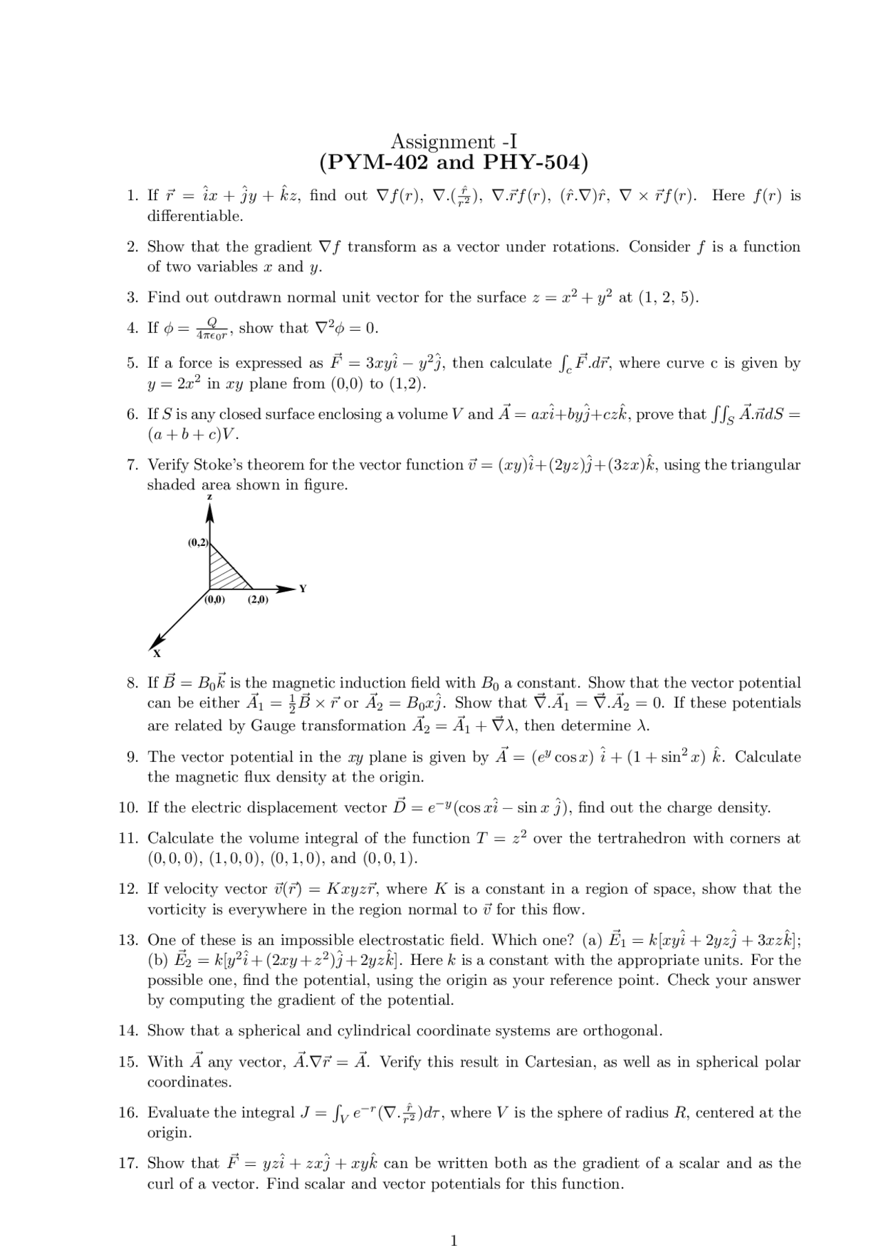 Assignment Of Mathematical Physics Exercises Physics Docsity