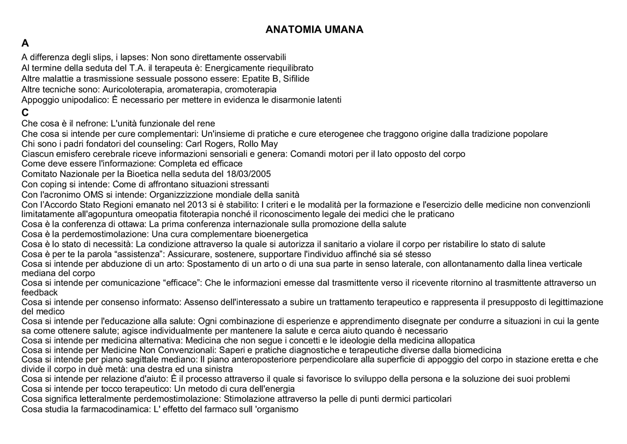 Anatomia Umana Domande E Risposte Corrette E Aggiornate Dalla