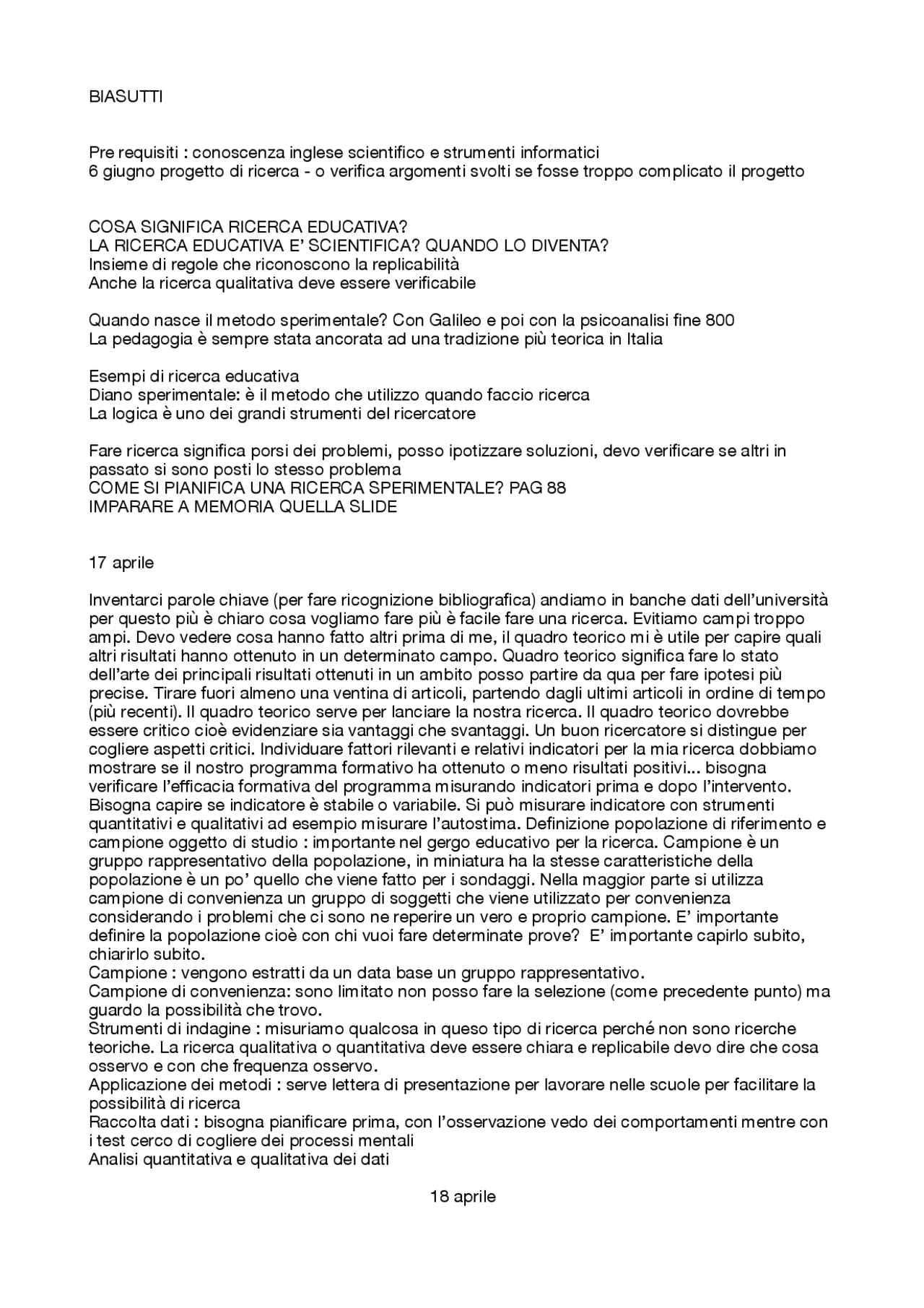 Appunti Lezione Prof Biasutti Docsity