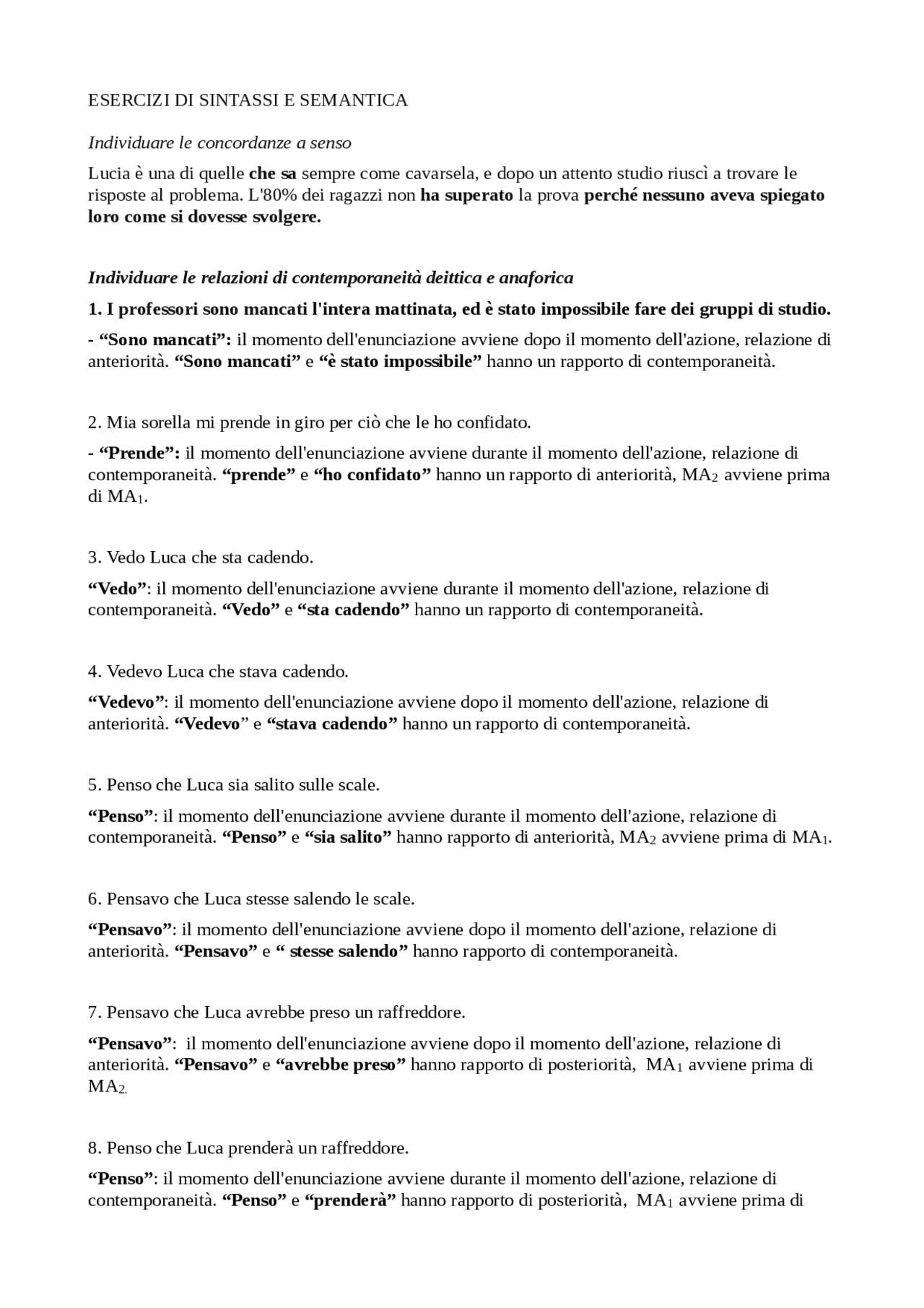 Esercizi Sintassi E Semantica Esercizi Di Morfologia E Sintassi Docsity