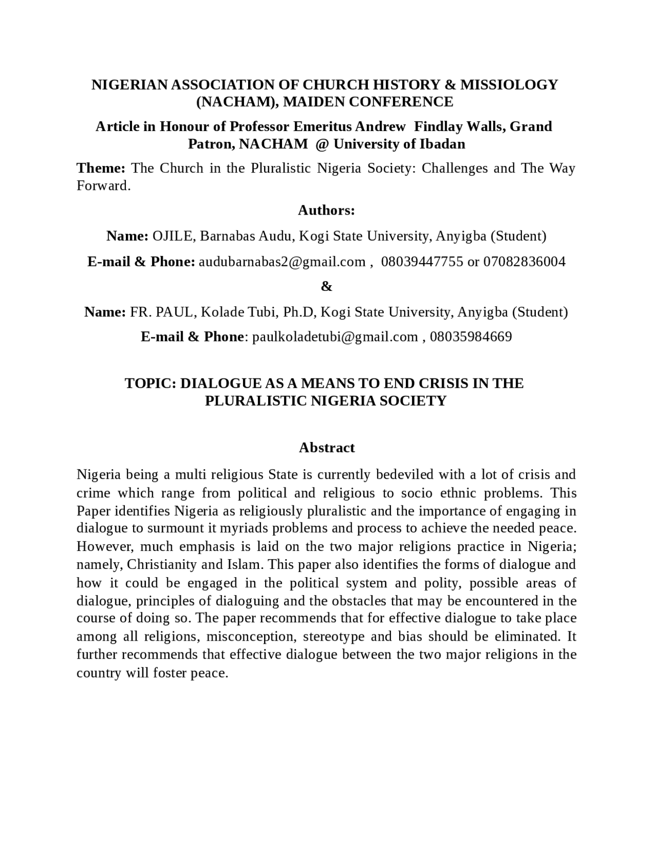 Dialogue And Religion Docsity