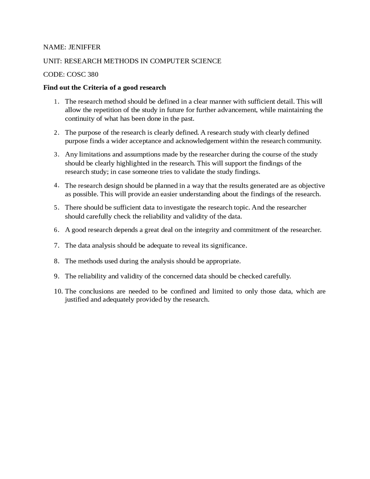 Criteria For Good Research In Computer Science Docsity