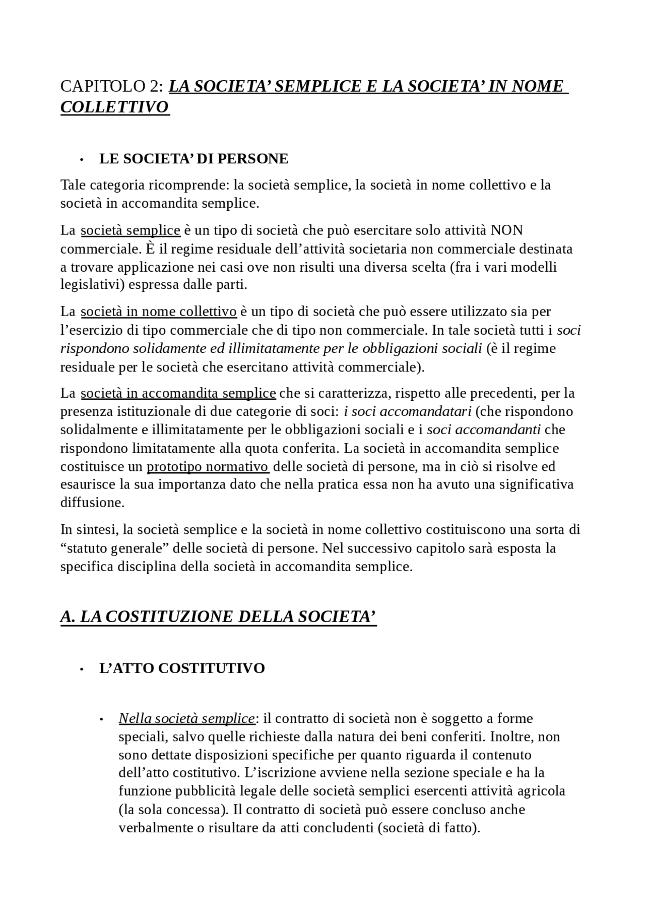 La Società Semplice E La Società In Nome Collettivo Docsity