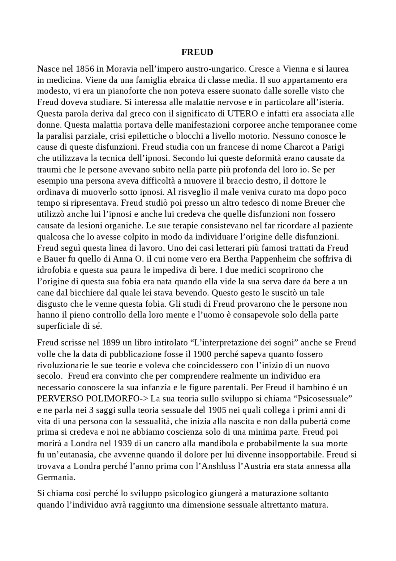 Freud Appunti Per Liceo Docsity