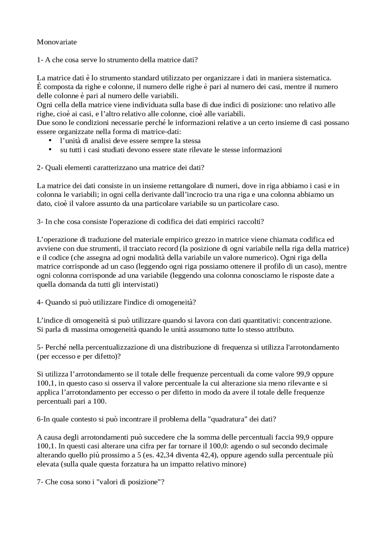 Domande Esame Metodologia Docsity