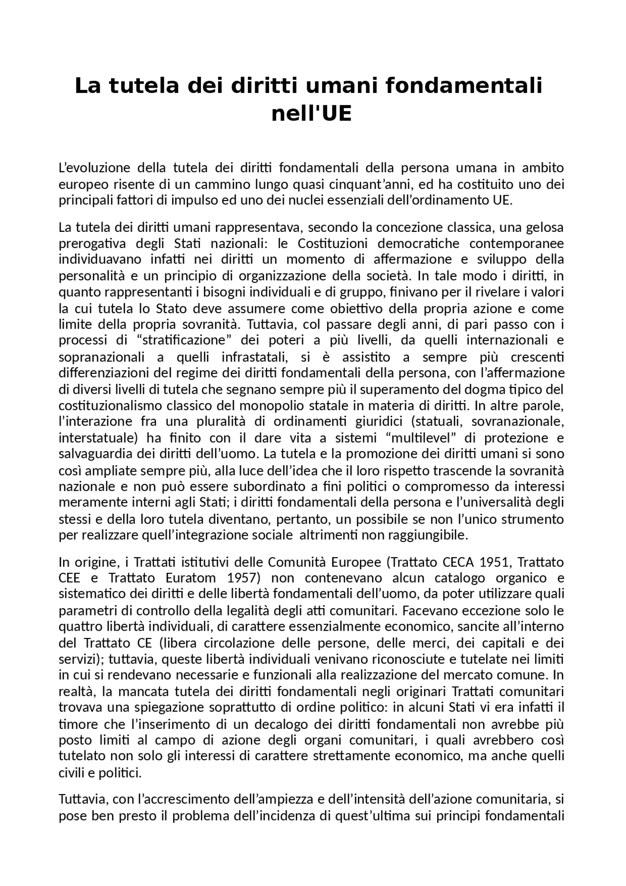 Tutela Dei Diritti Umani Fondamentali Nellue Docsity