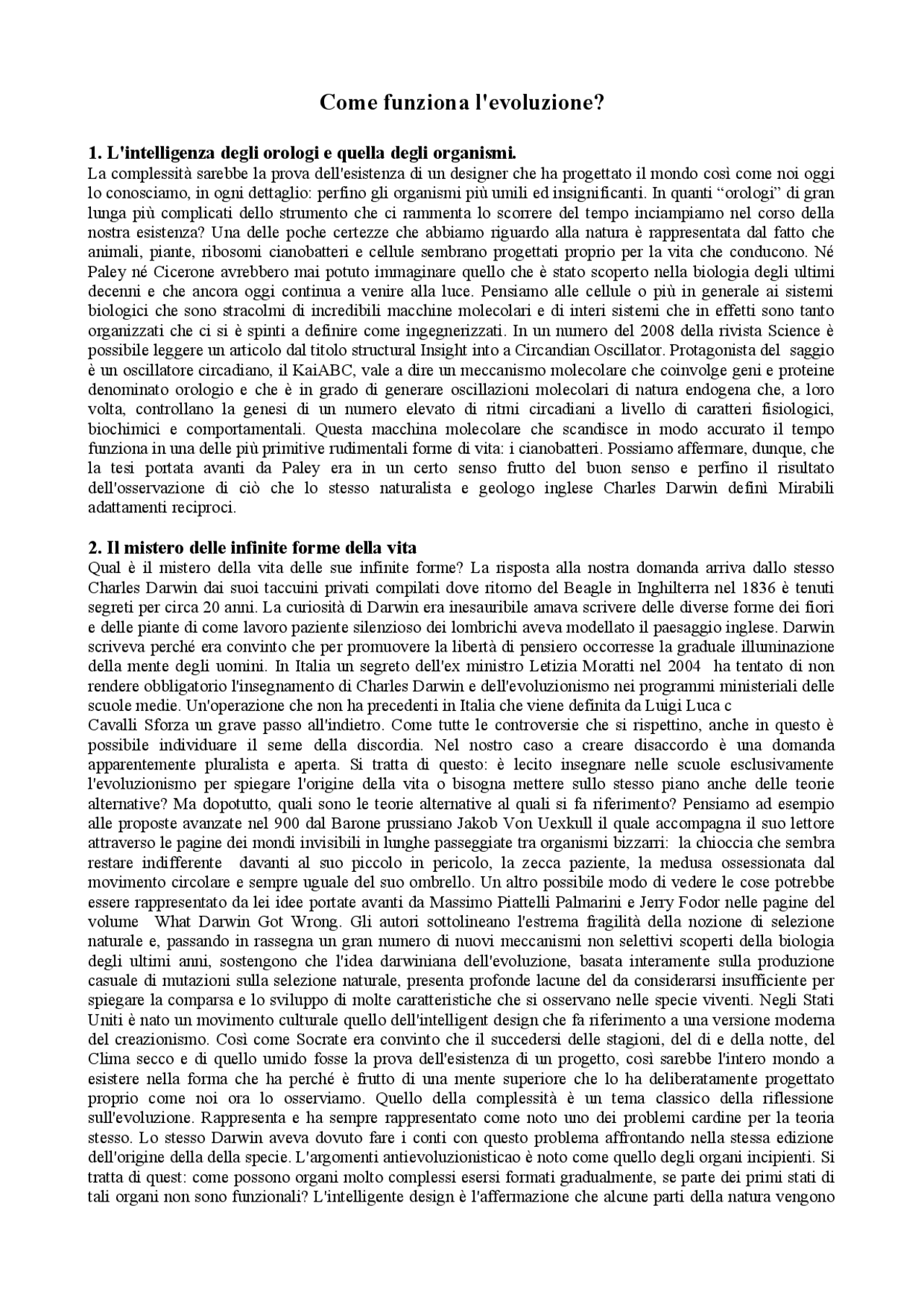 Come Funziona Levoluzione Docsity
