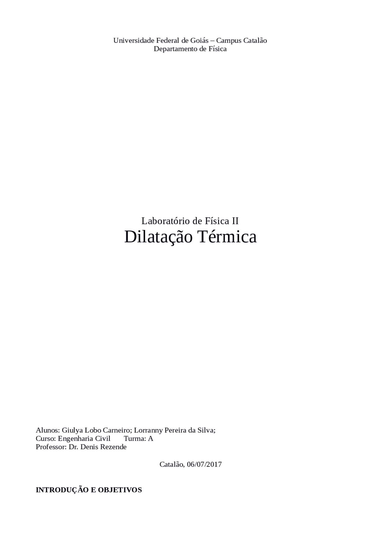 Dilatação Térmica Laboratório De Física Ii Docsity