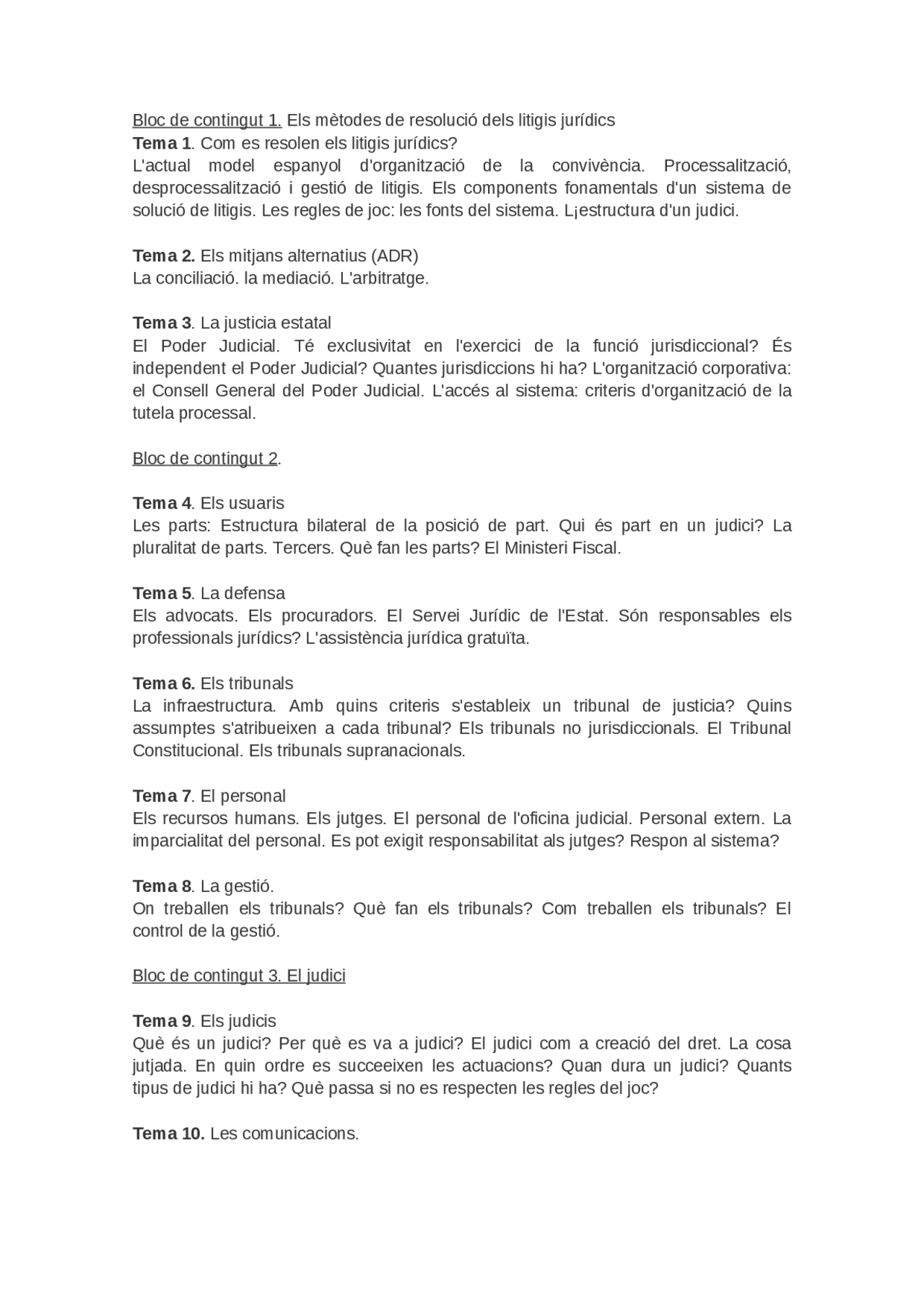 Pla Docent Dret Processal 1r Dret Upf Docsity