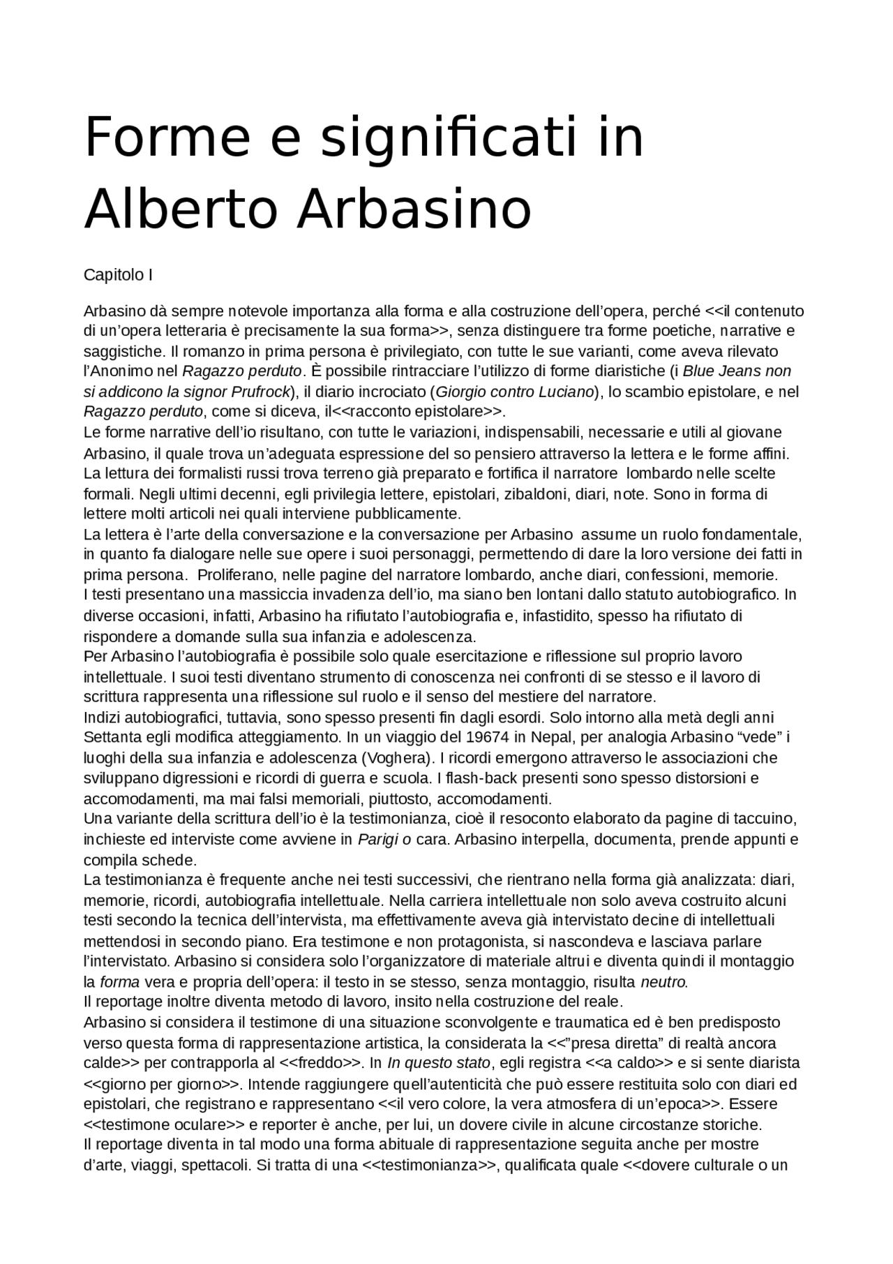 Forme E Significati In Alberto Arbasino Docsity