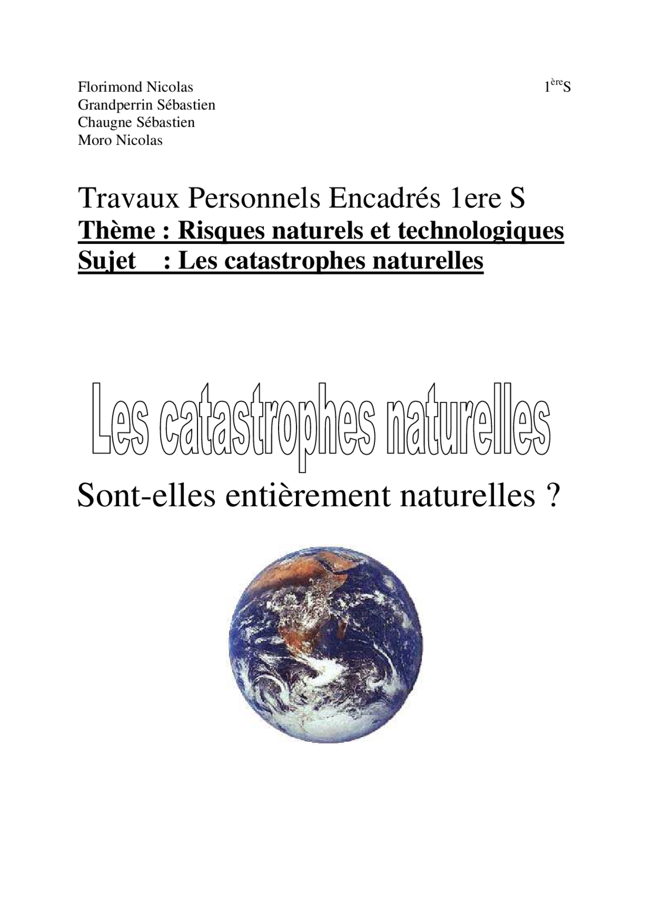 Les catastrophes naturelles - Docsity