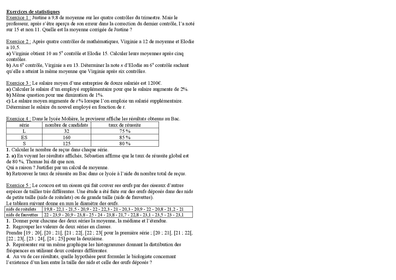 Exercices De Statistiques Notes Statistiques Docsity