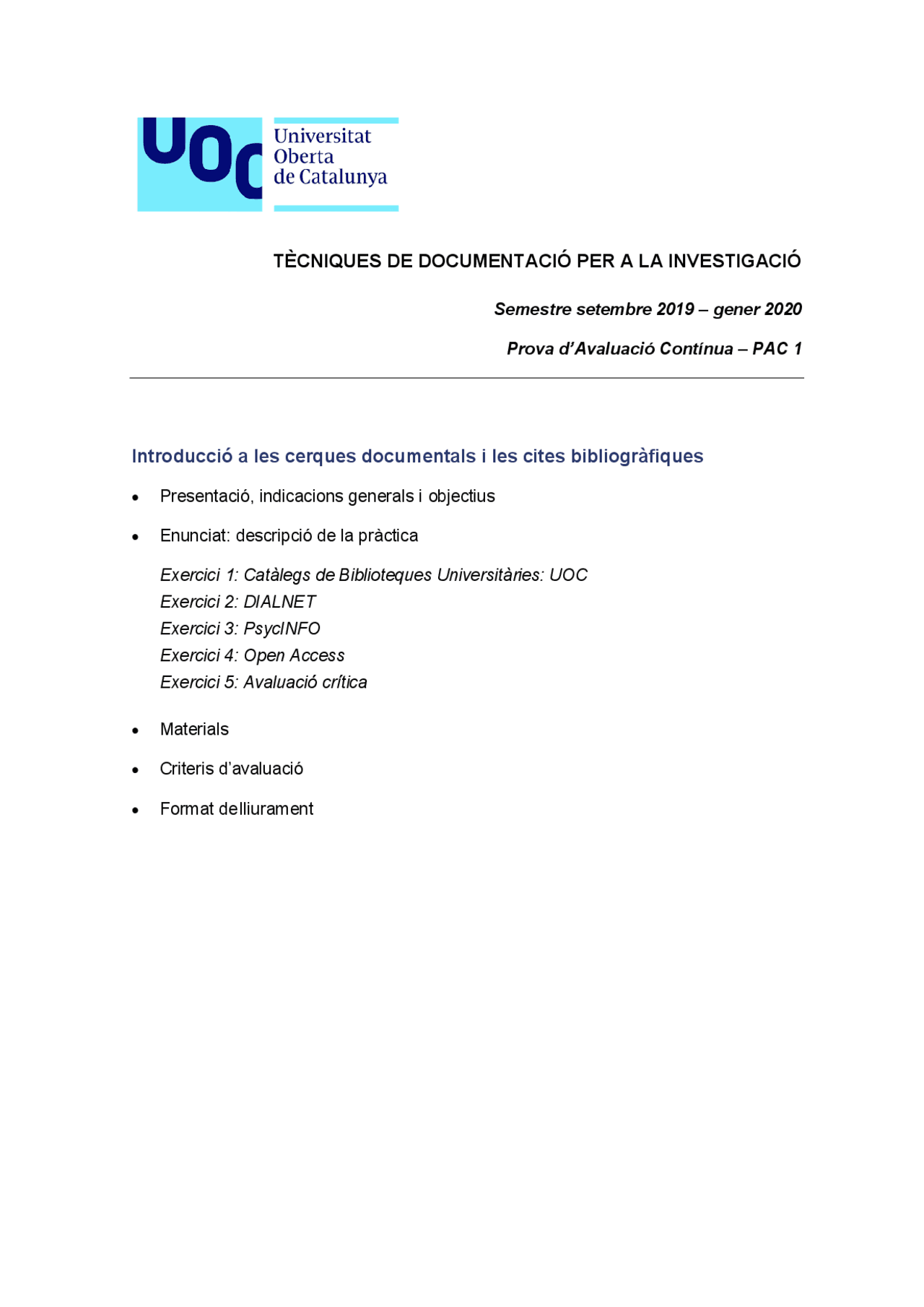 Pac 1 Tècniques De Documentació Docsity