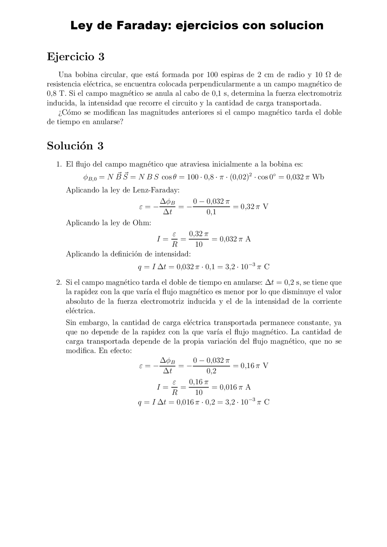 Ley De Faraday Ejercicios Con Solucion Ejercicios De Física Docsity