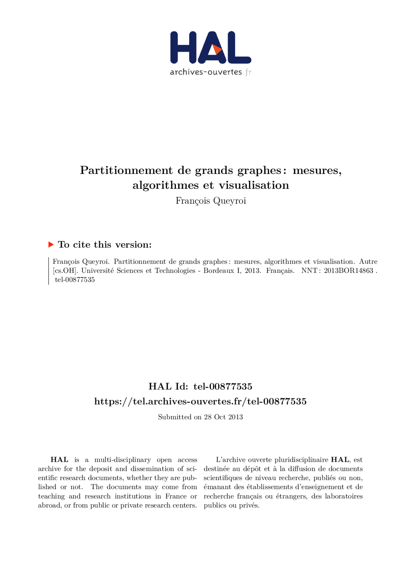 Partitionnement De Grands Graphes Mesures Algorithmes Et