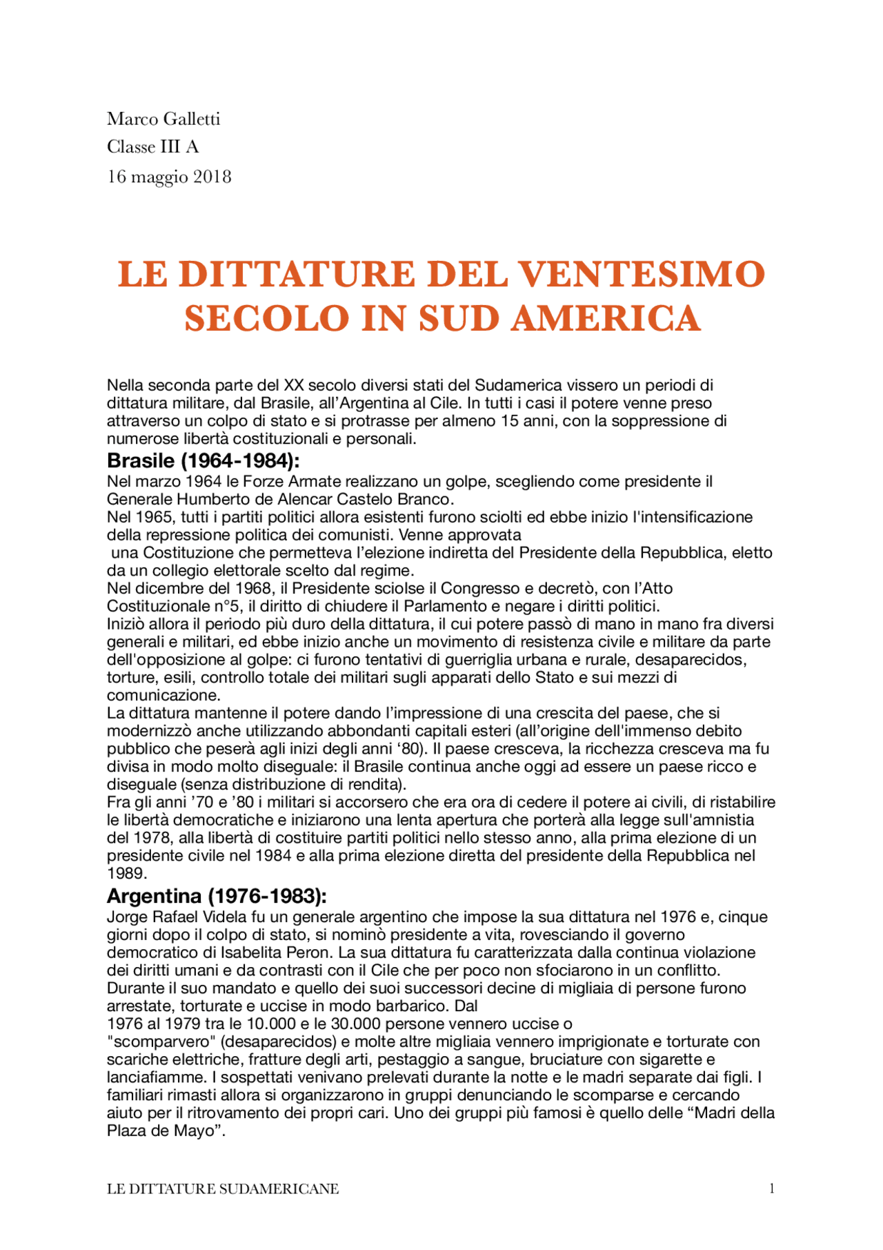 LE DITTATURE DEL VENTESIMO SECOLO IN SUD AMERICA | Sintesi del corso di ...