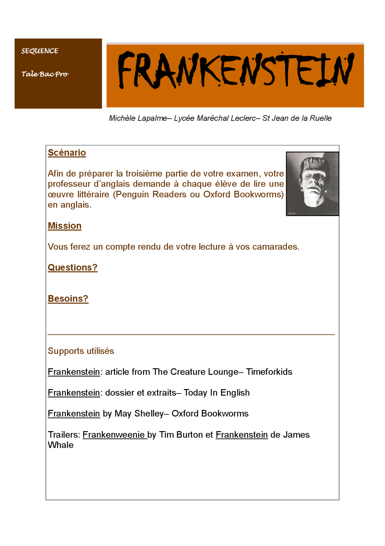 Frankenstein: œuvre littéraire - Docsity