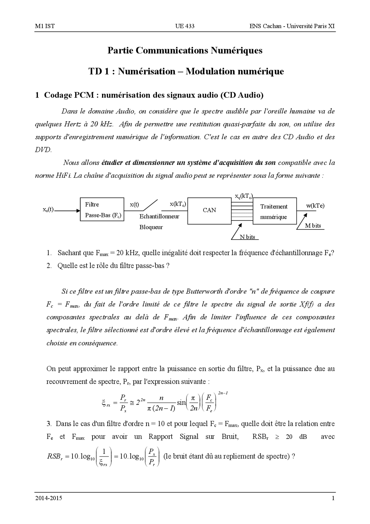 Numérisation, modulation numérique - Docsity