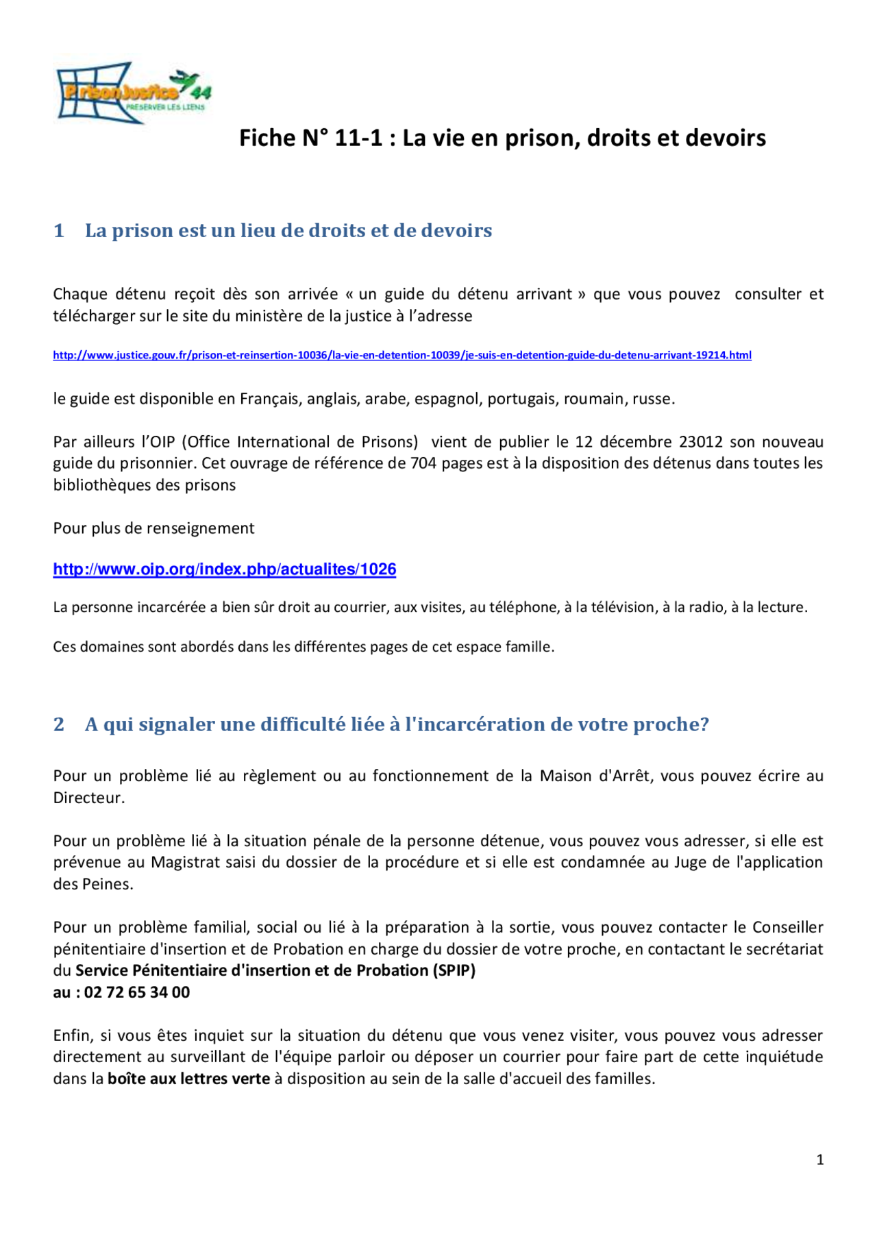 La Vie En Prison Droits Et Devoirs Notes Systèmes De Détection Docsity