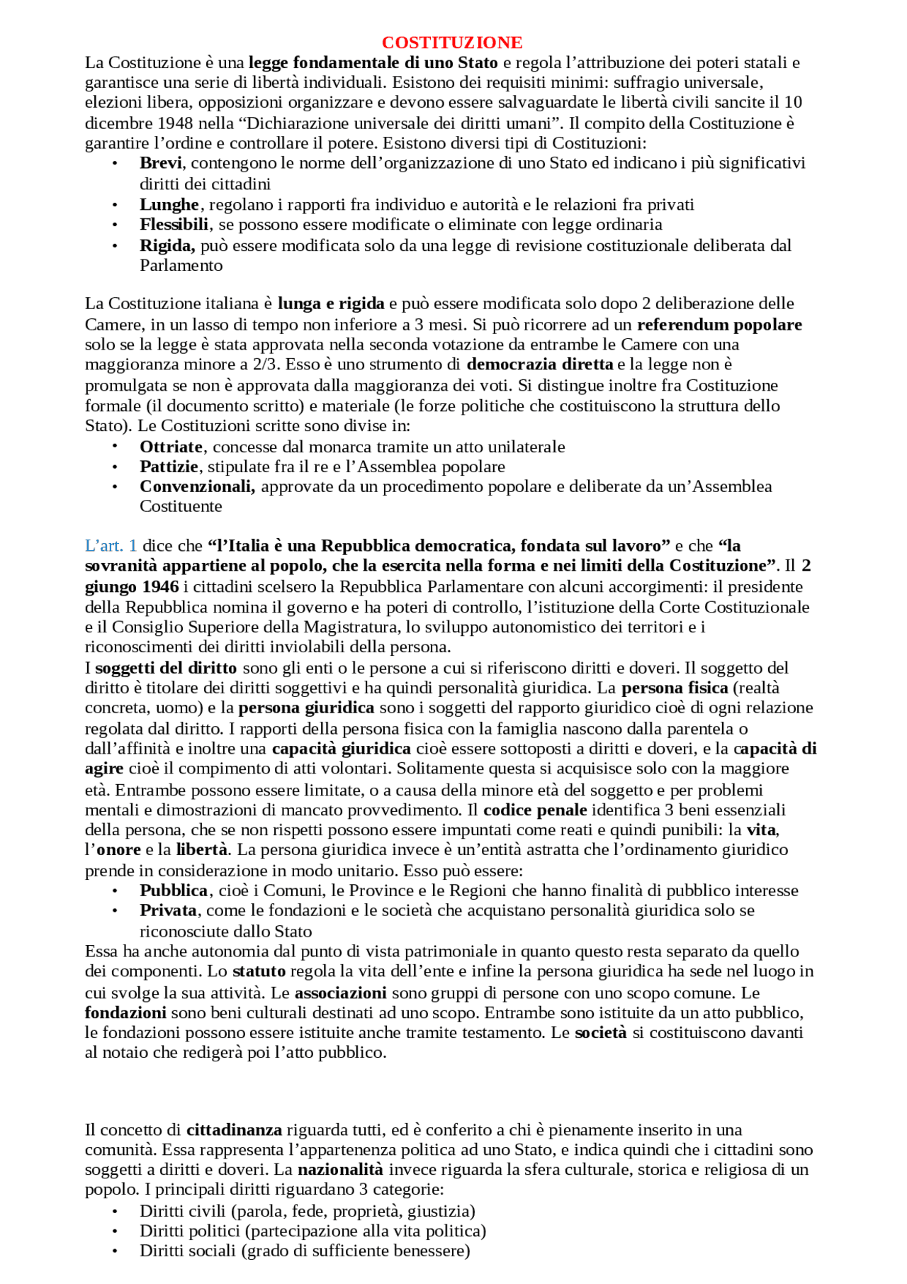 Costituzione Diritto Appunti E Riassunti Per Licei E Tecnici Docsity