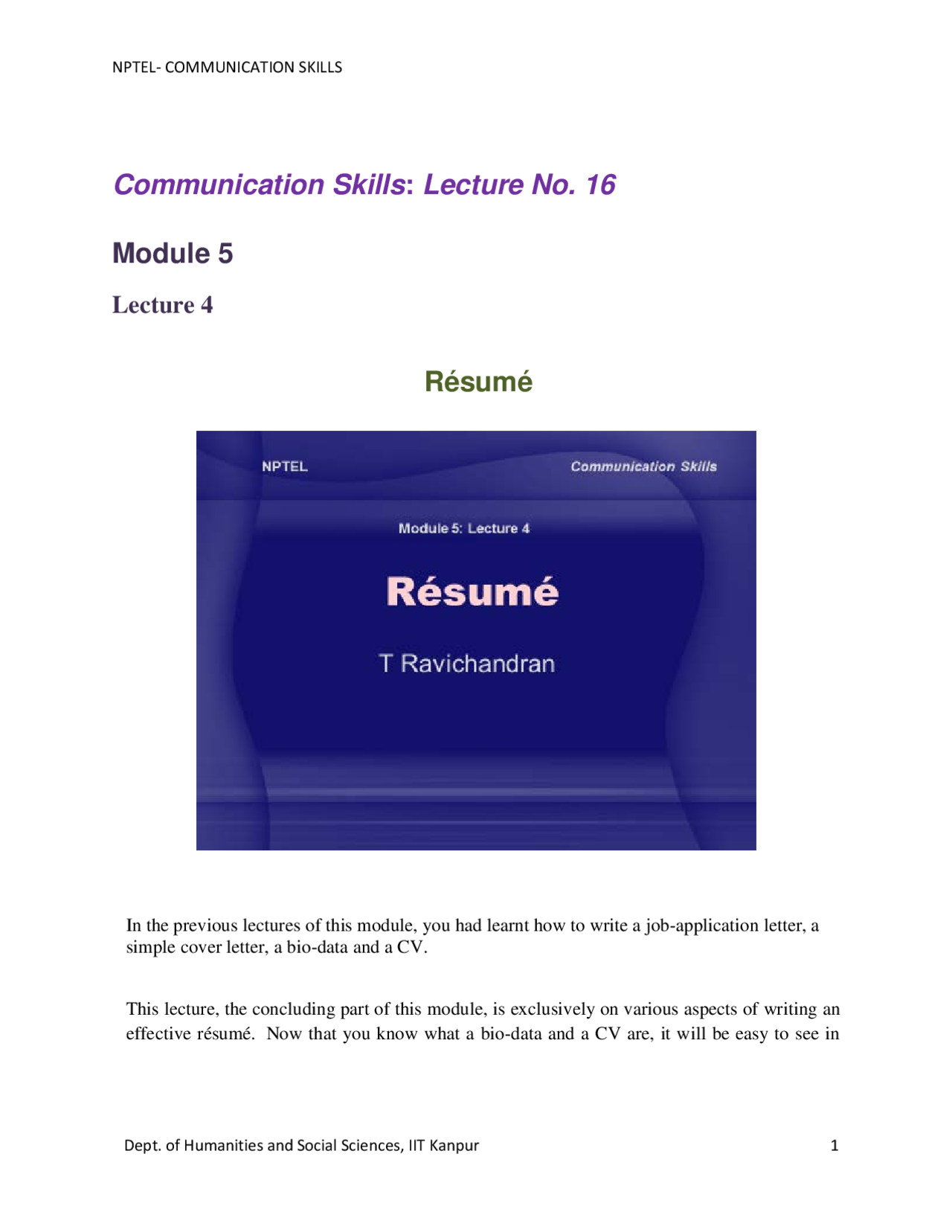 Communication Skills Lecture No 16 Docsity