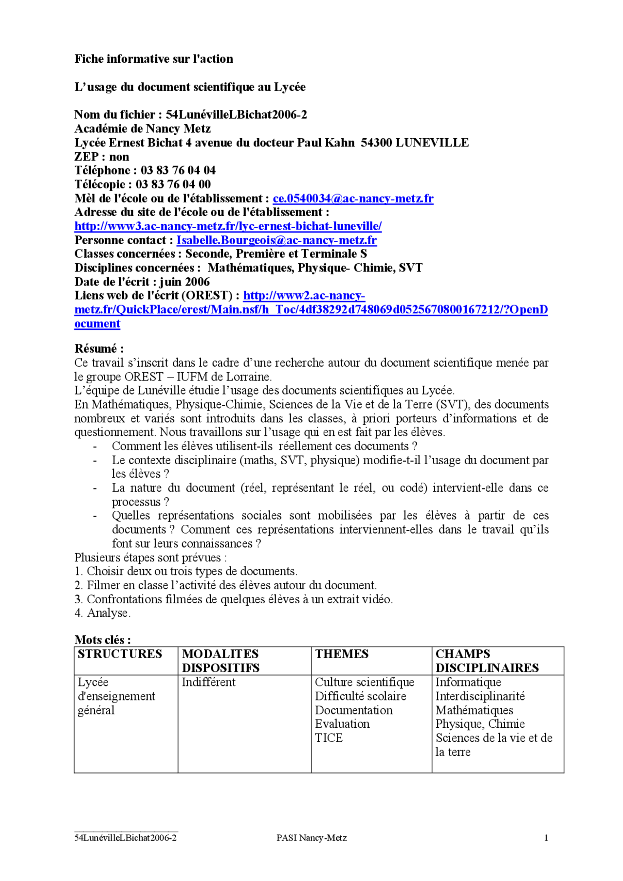 Lusage Du Document Scientifique Au Lycée Docsity