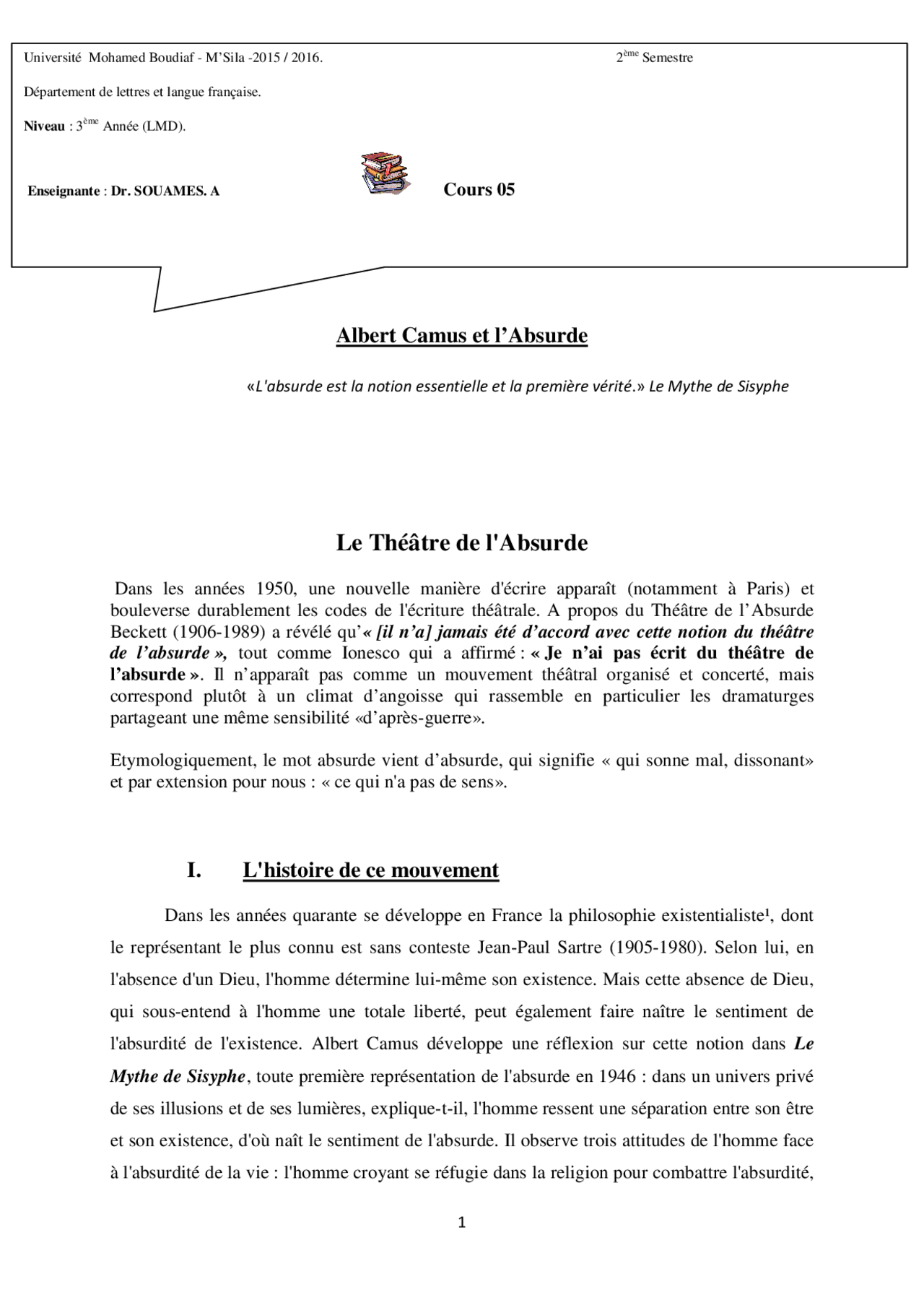 Albert Camus et l’Absurde - Docsity