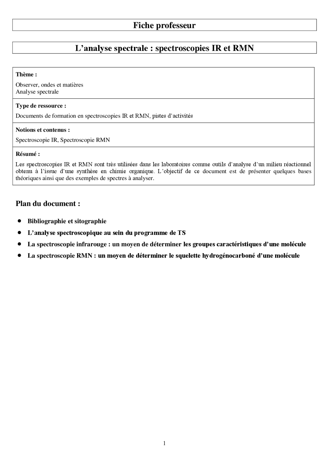Lanalyse Spectrale Spectroscopies Ir Et Rmn Docsity