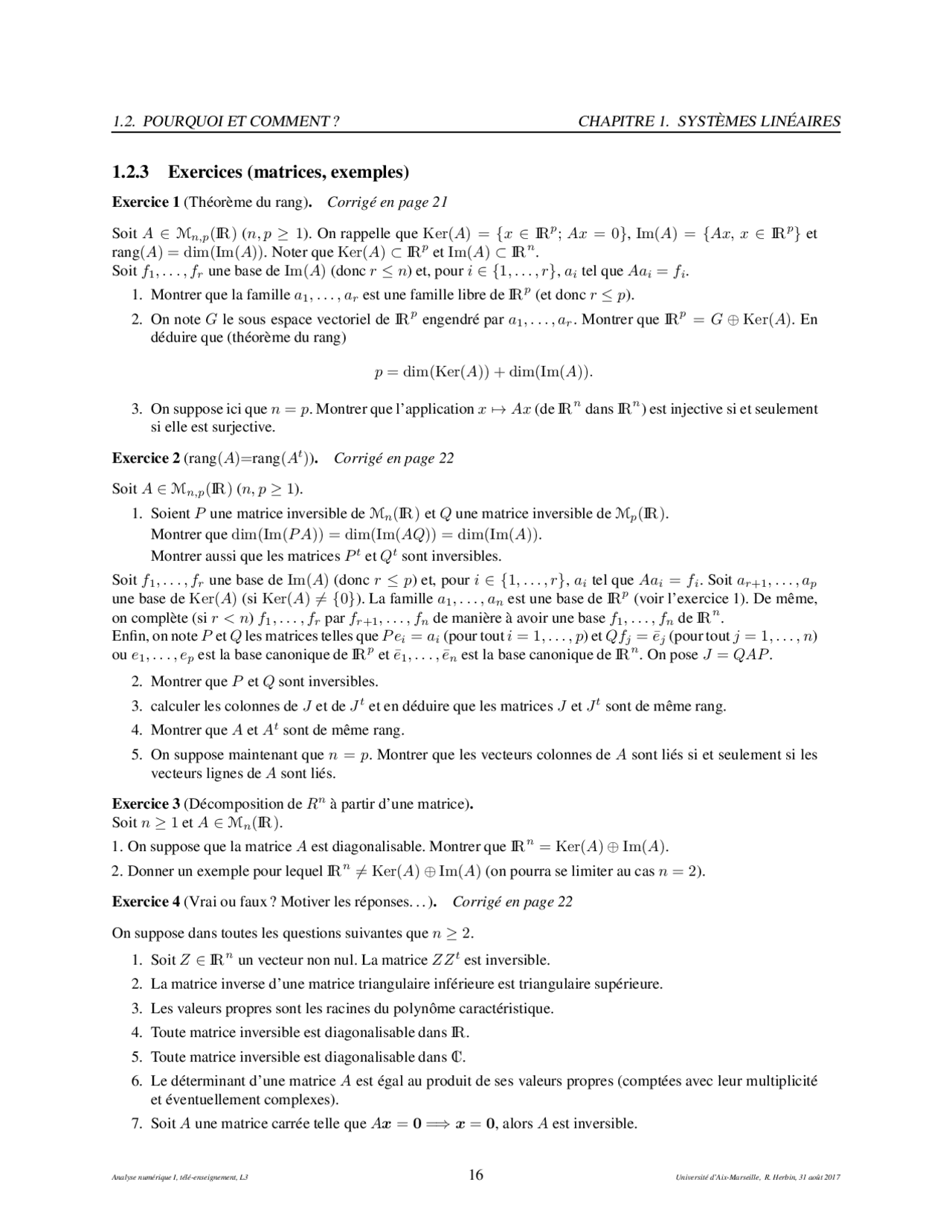 Systèmes Linéaires Matrices Exemples Docsity
