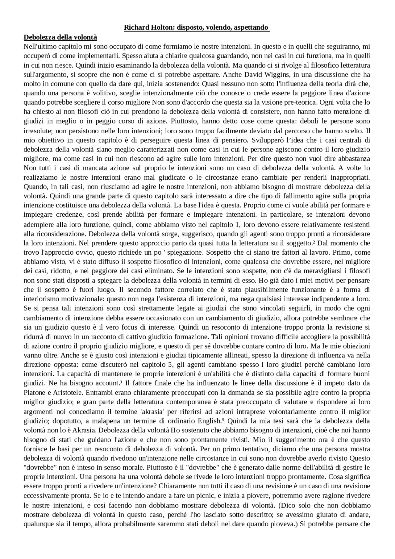 Richard Holton - Willing, Wanting, Waiting tradotto - Docsity