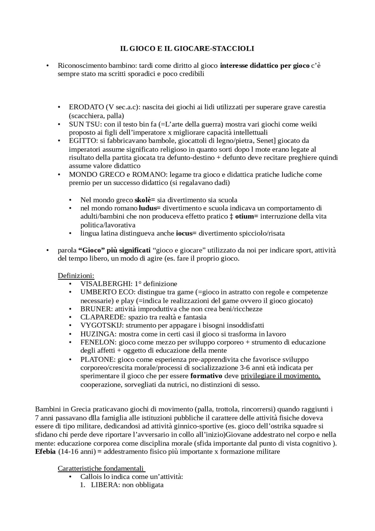 Riassunto Libro Il Gioco E Il Giocare Docsity