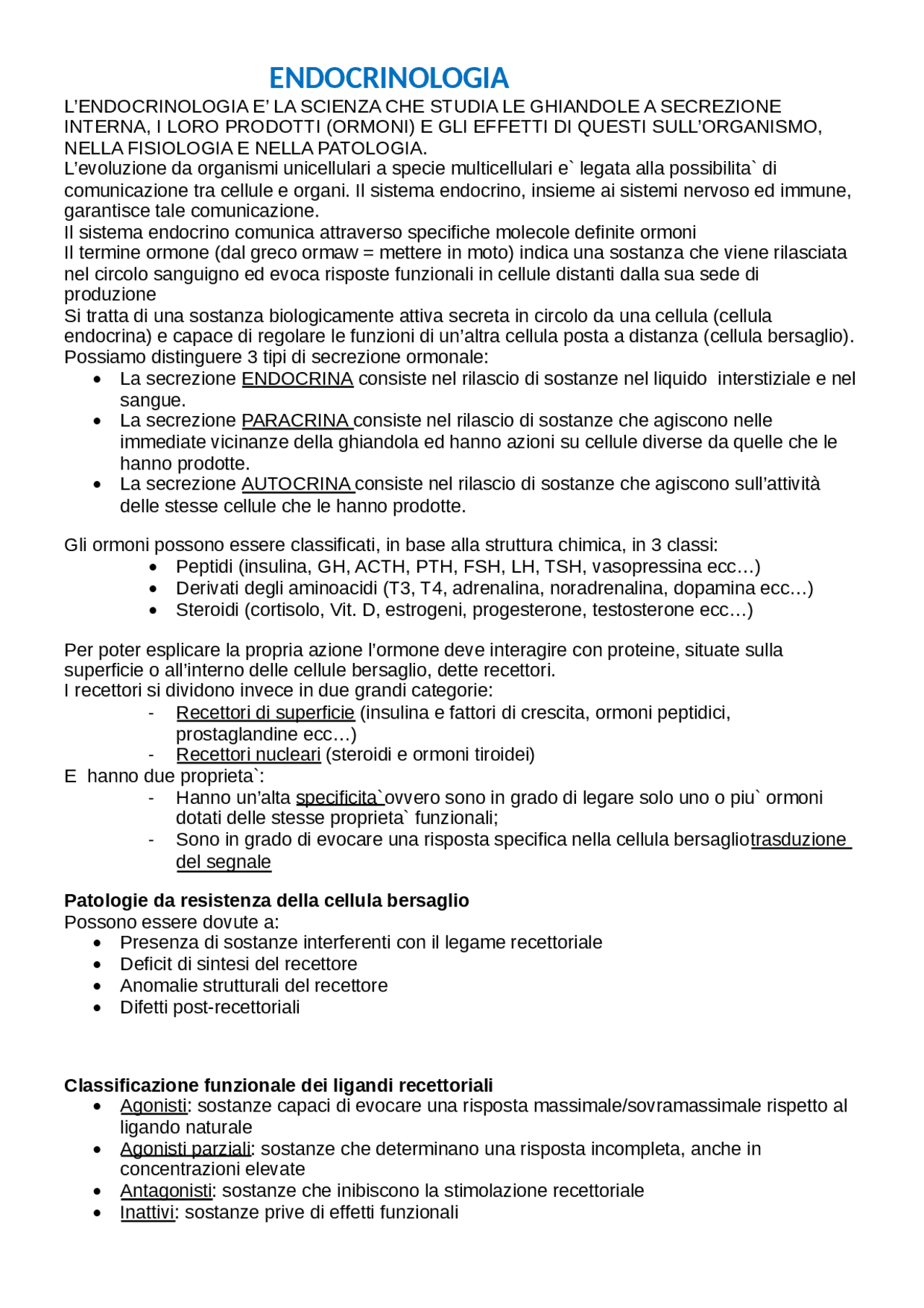 Endocrinologia Riassunti Docsity