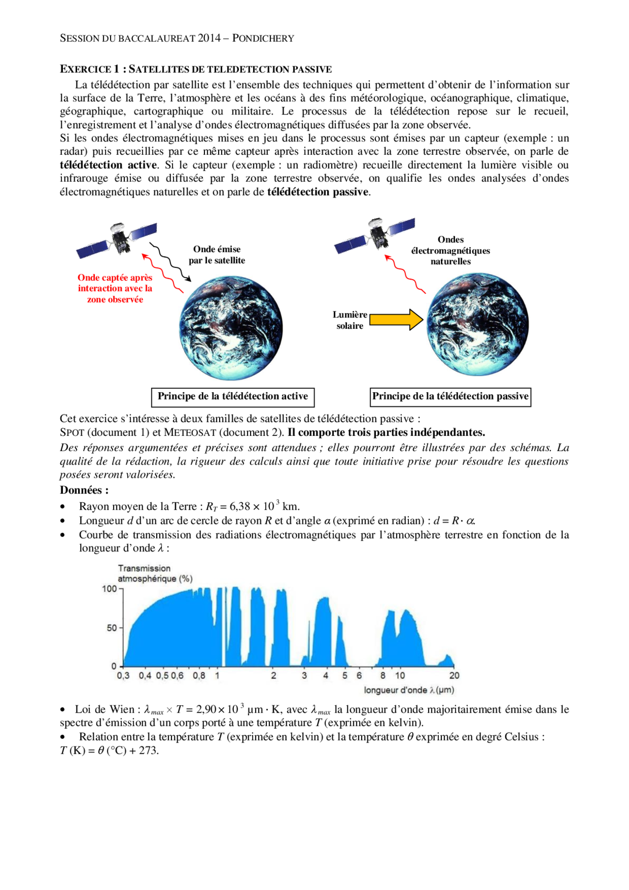 Satellites de télédétection passive | Notes Astrophysiques | Docsity