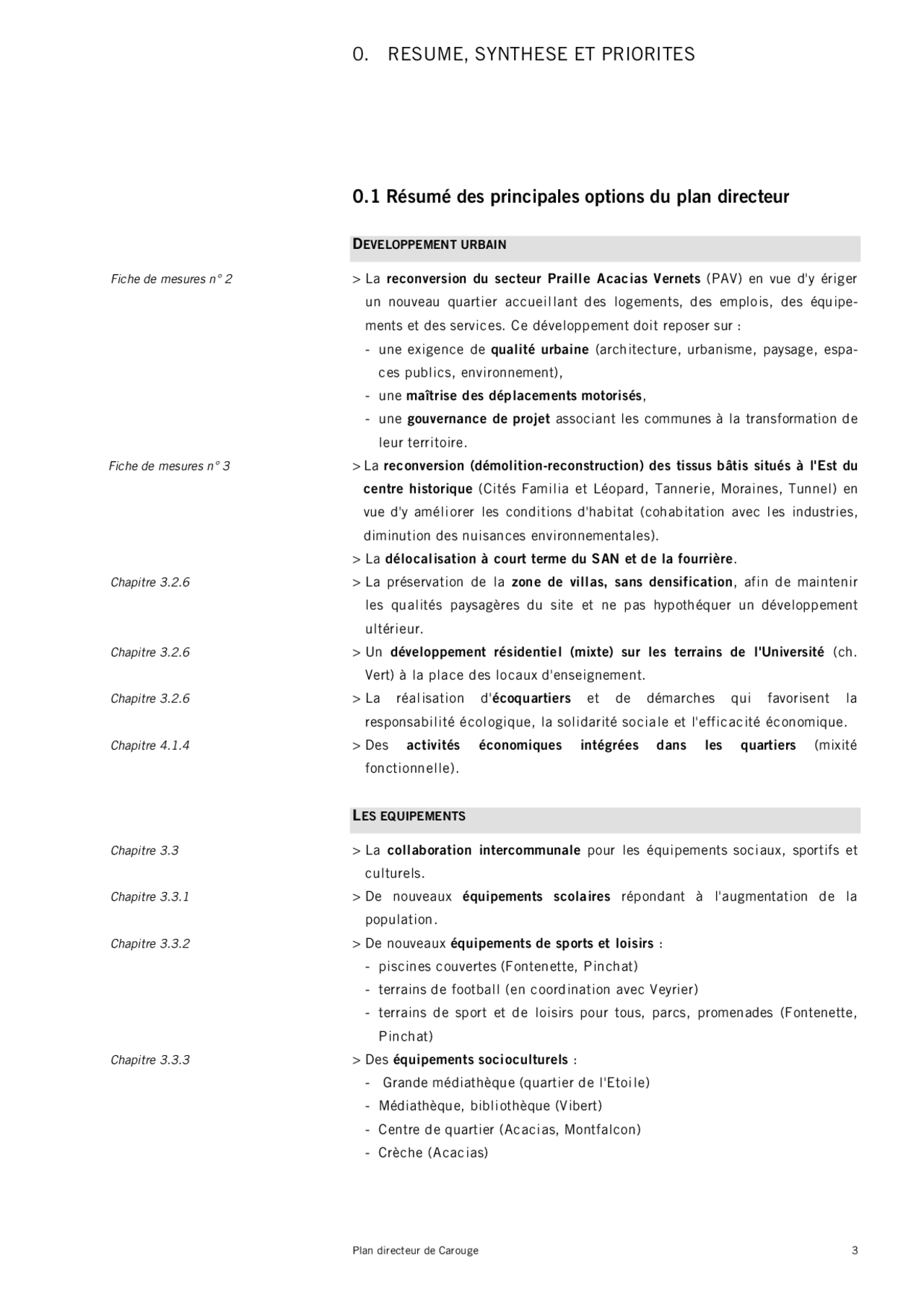 Résumé des principales options du plan directeur - Docsity