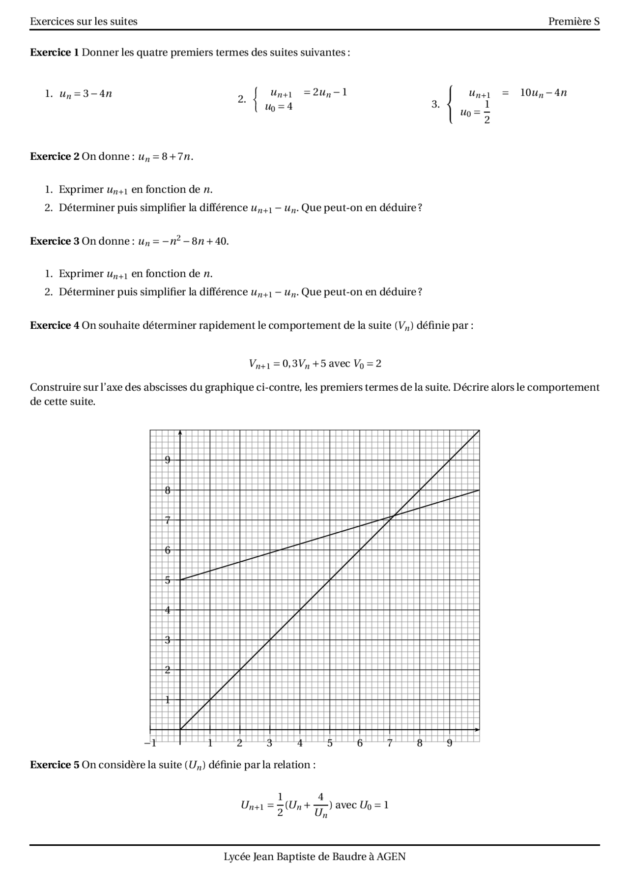 Exercices Sur Les Suites Exercices Mathématiques Docsity