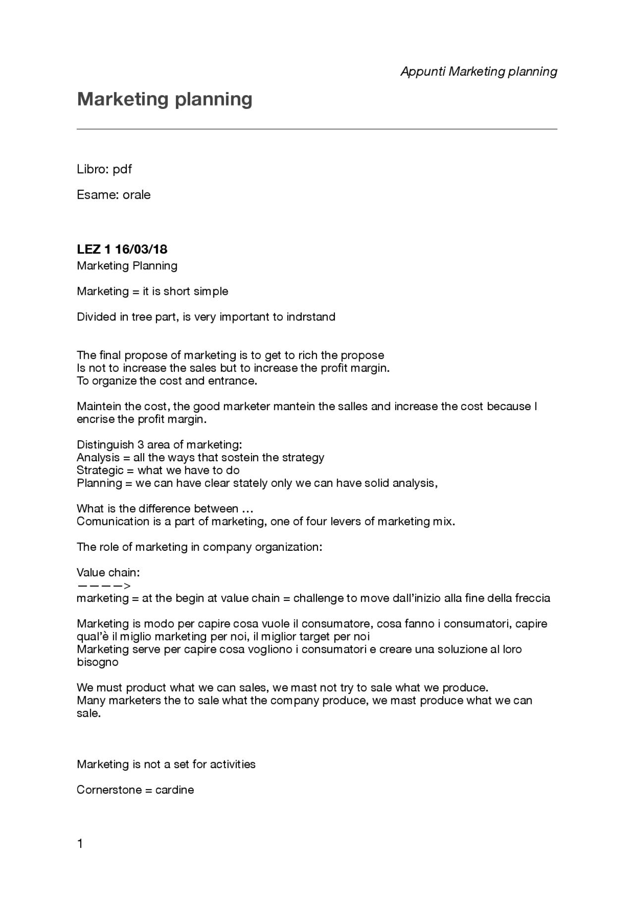 Appunti Marketing Planning Docsity
