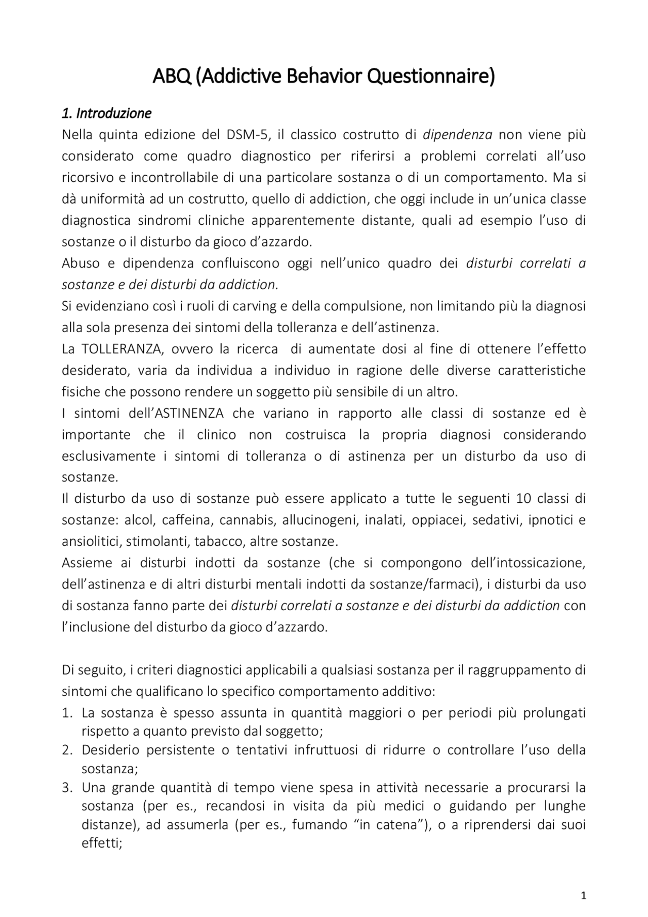 Manuale ABQ Addictive Behavior Questionnaire Caretti Craparo Schimmenti ...
