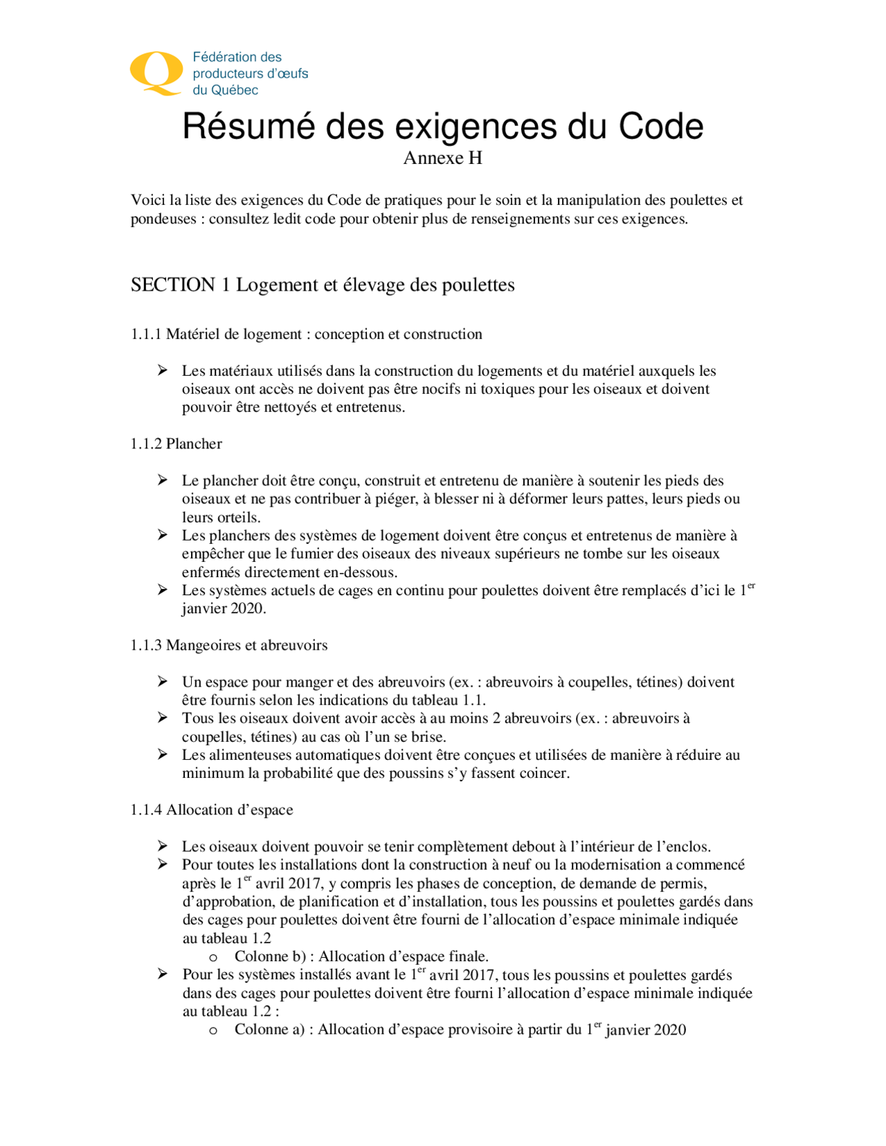 Résumé Des Exigences Du Code Docsity