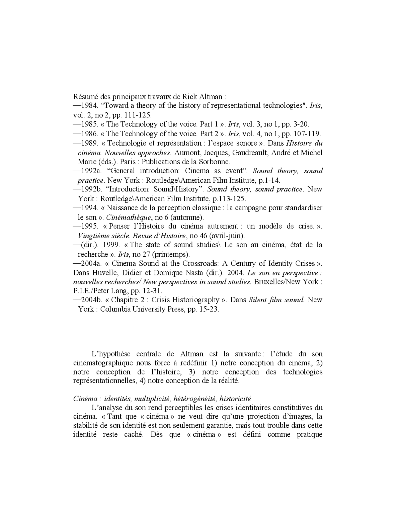 Résumé des principaux travaux de Rick Altman | Résumés Littérature ...