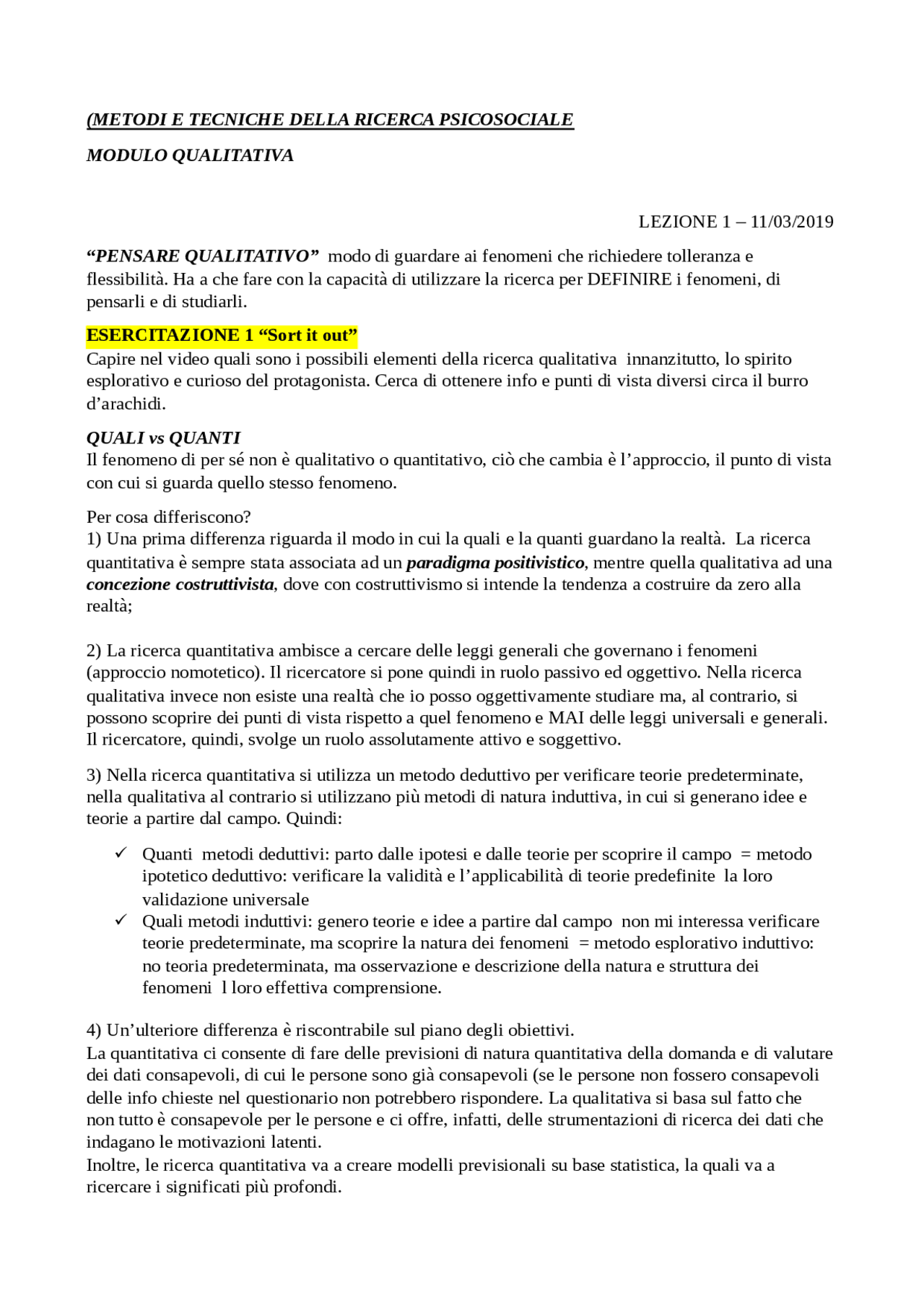 Appunti Ricerca Qualitativa Docsity