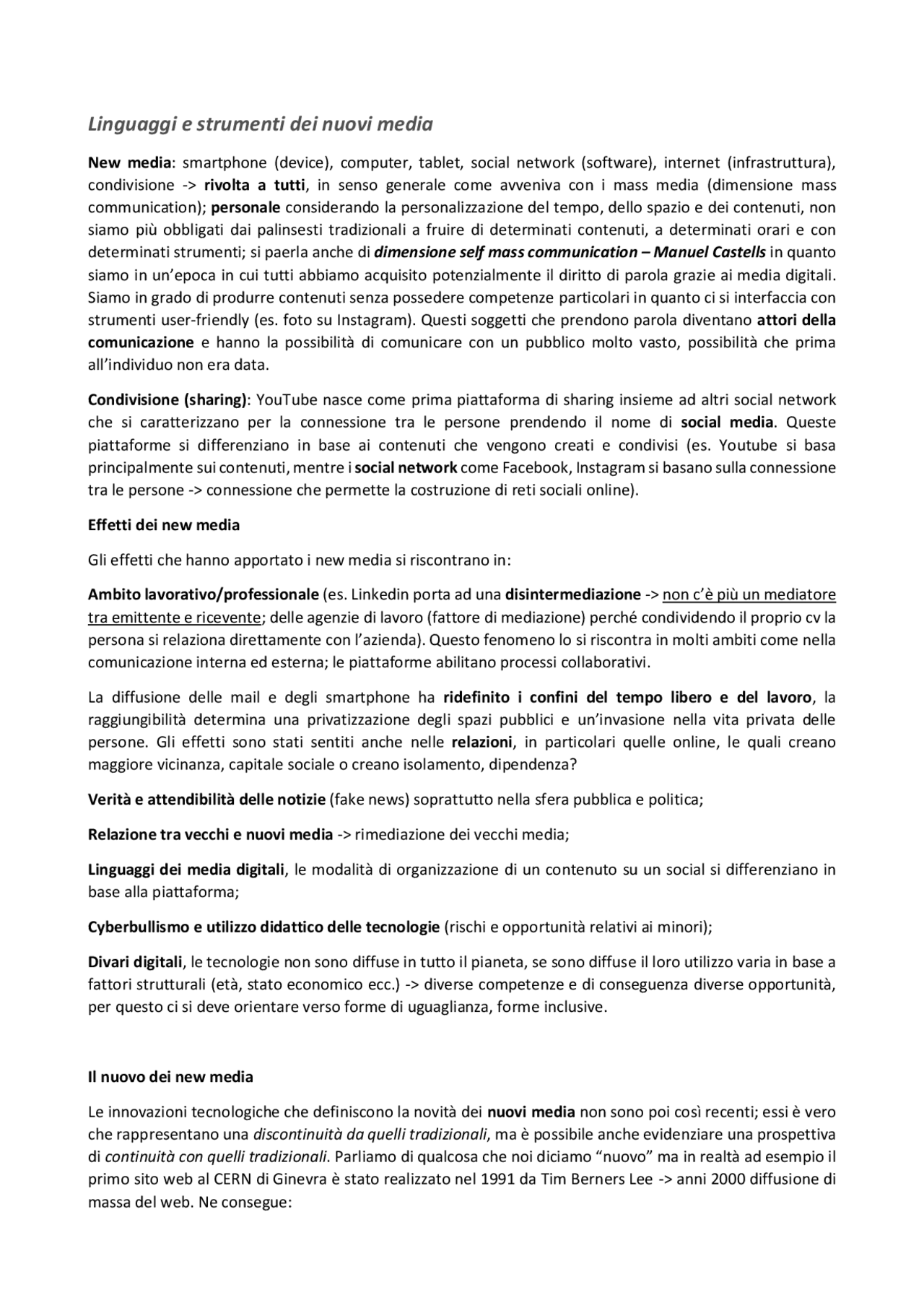 Linguaggi e strumenti dei media - Docsity