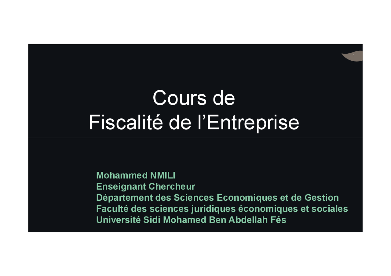 Cours de Fiscalité de l’Entreprise | Apuntes Gestión Tributaria | Docsity