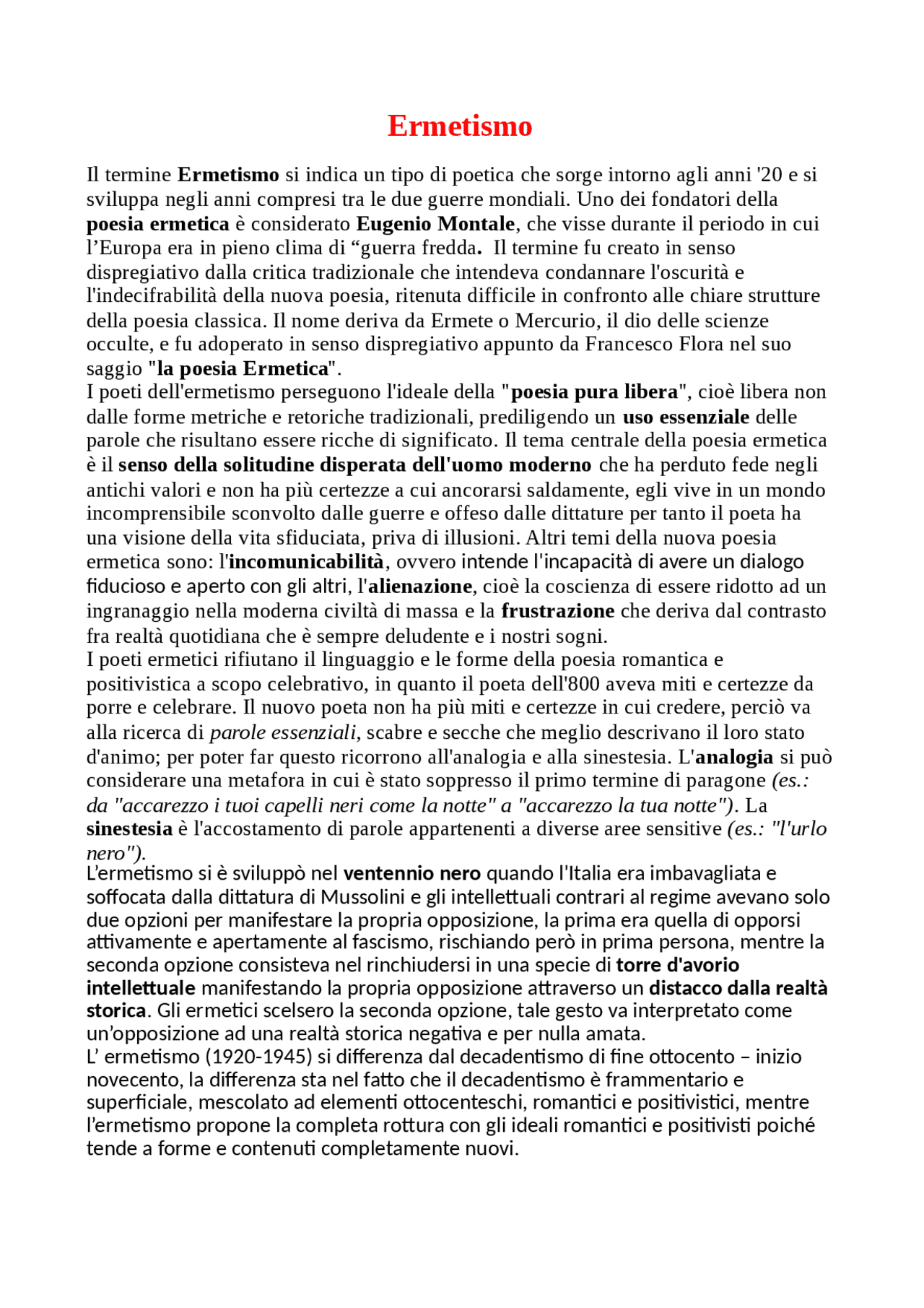 Riassunto Eugenio Montale Docsity