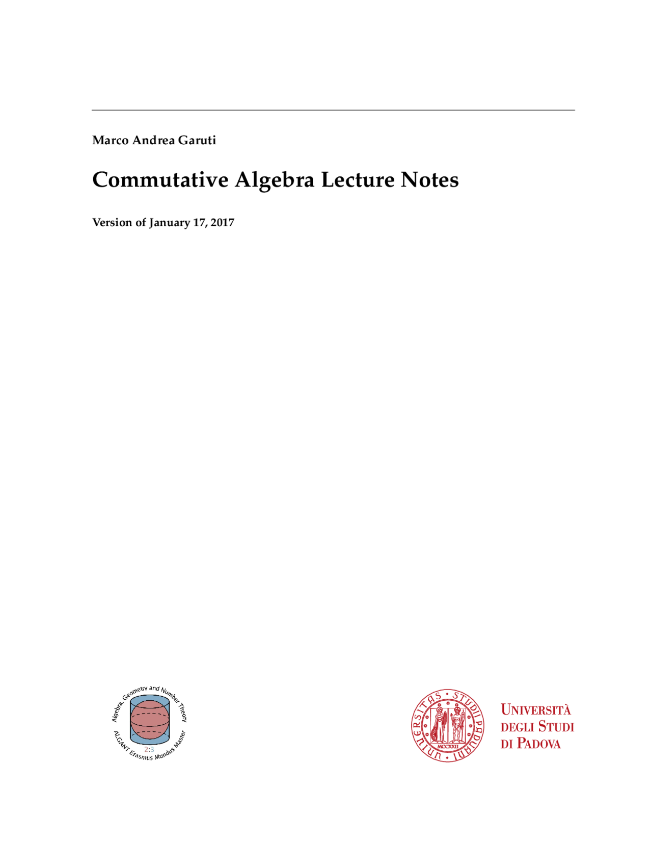 Commutative Algebra Lecture Notes Docsity