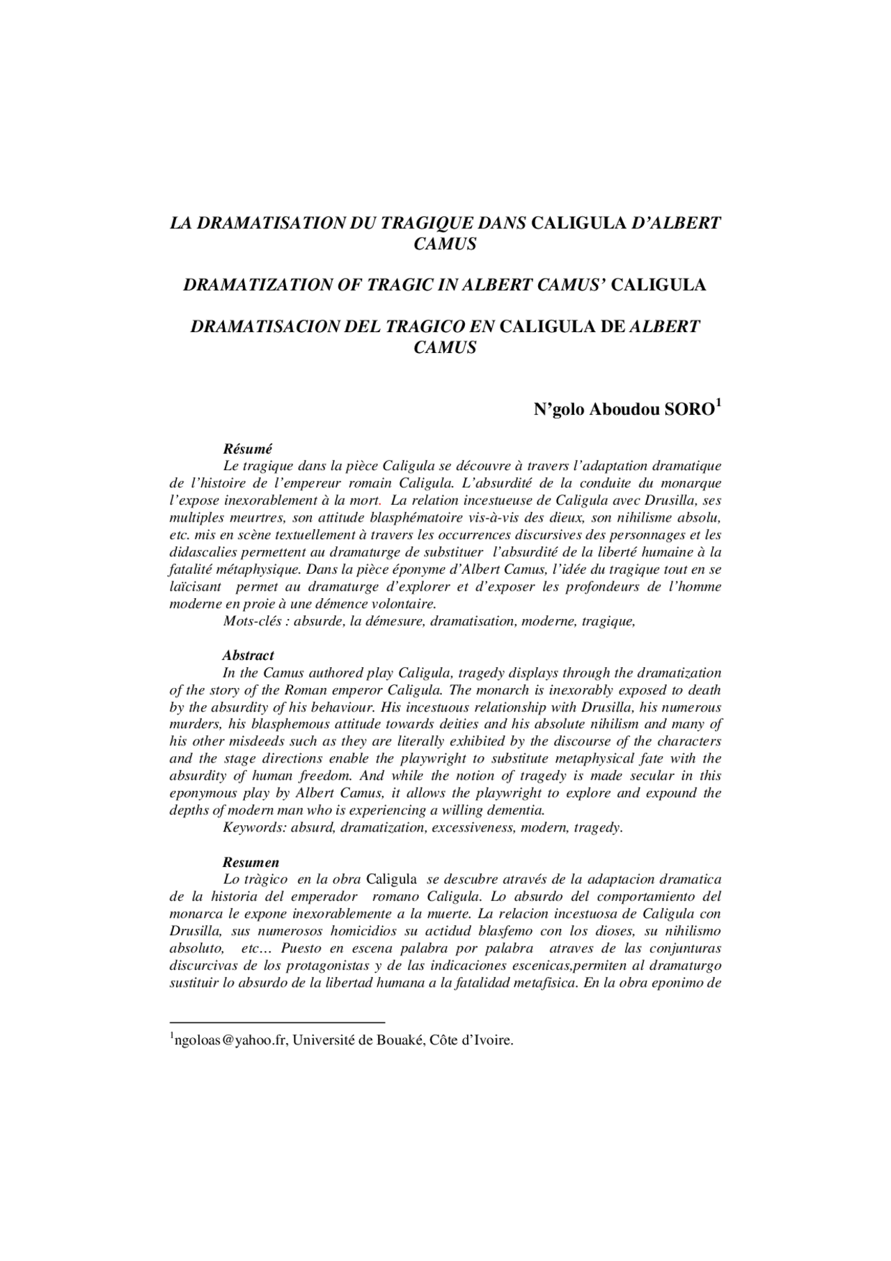 La Dramatisation Du Tragique Dans Caligula Dalbert Camus Docsity
