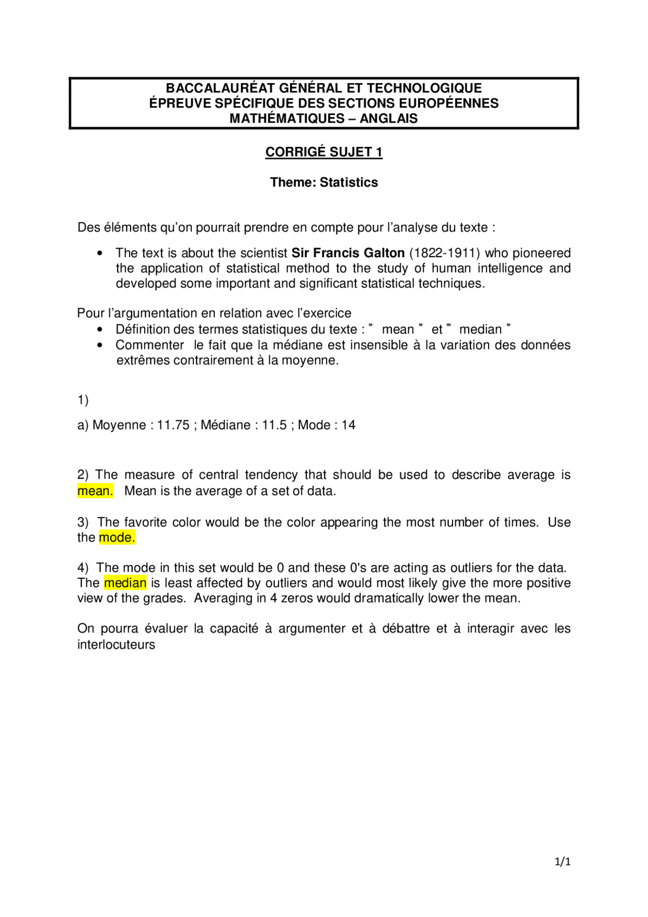 Exercices Statistics Sequence Arithmetics Docsity