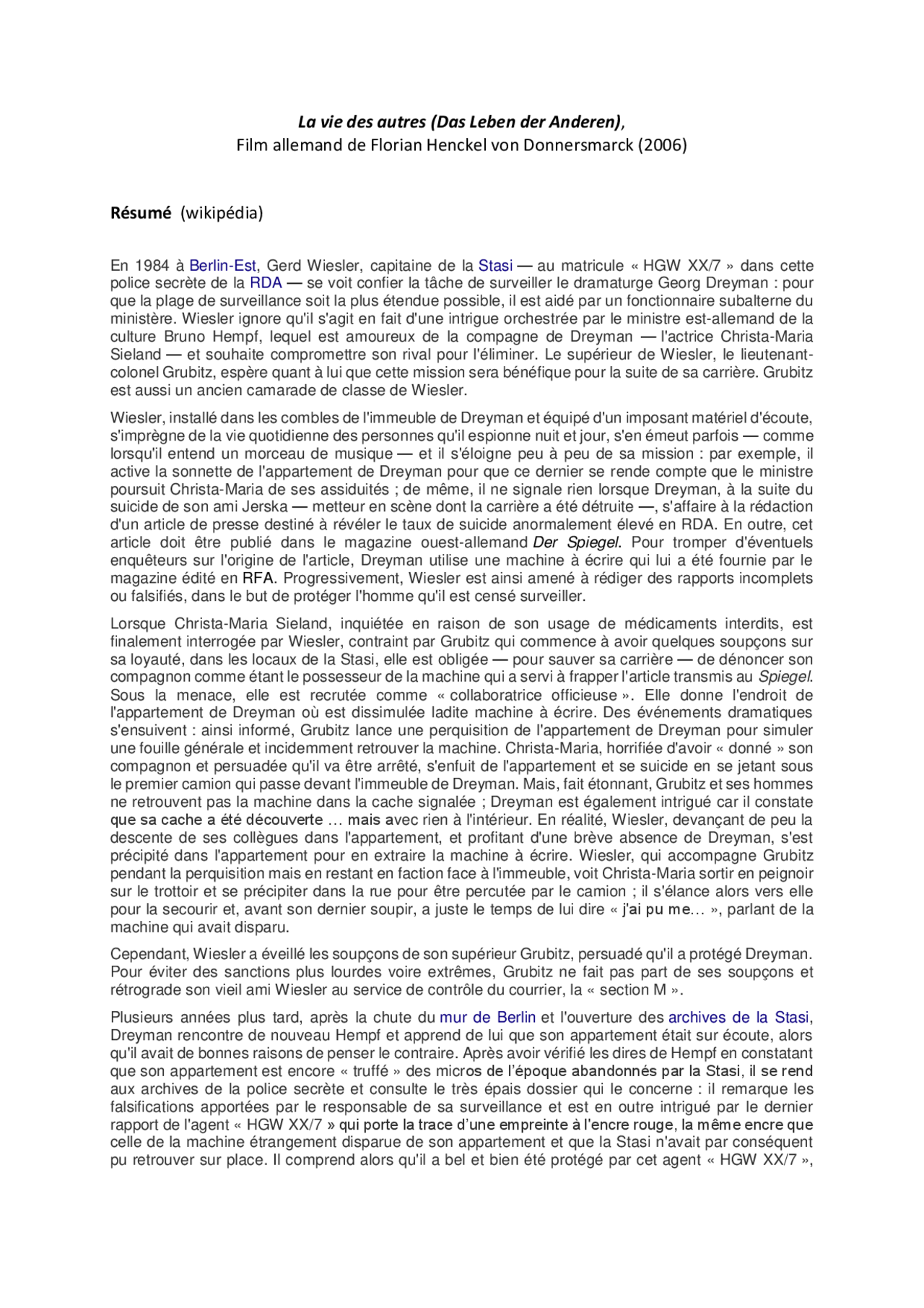 La vie des autres (Das Leben der Anderen), film allemand de Florian ...