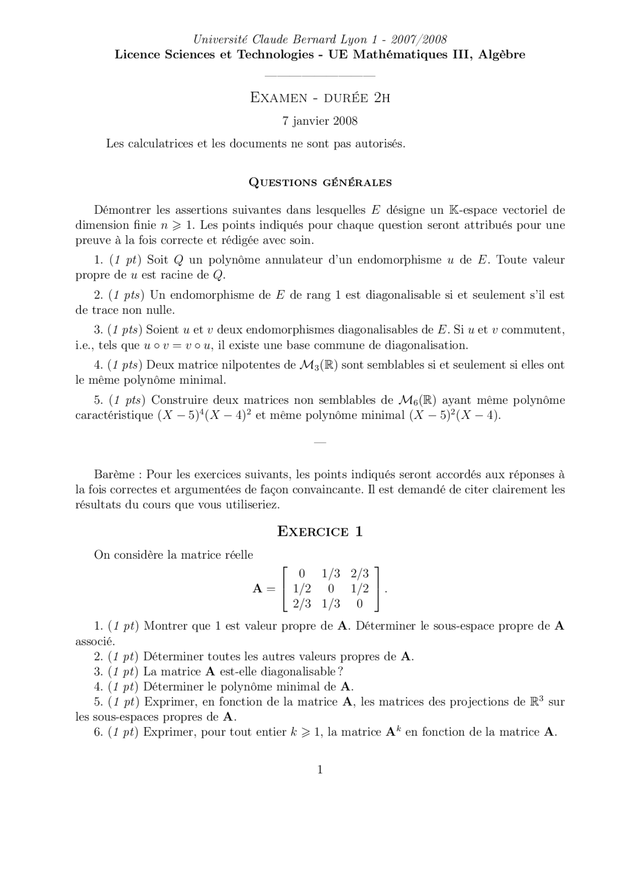 Examen De тр Informatique Fondamentale 2008 Docsity