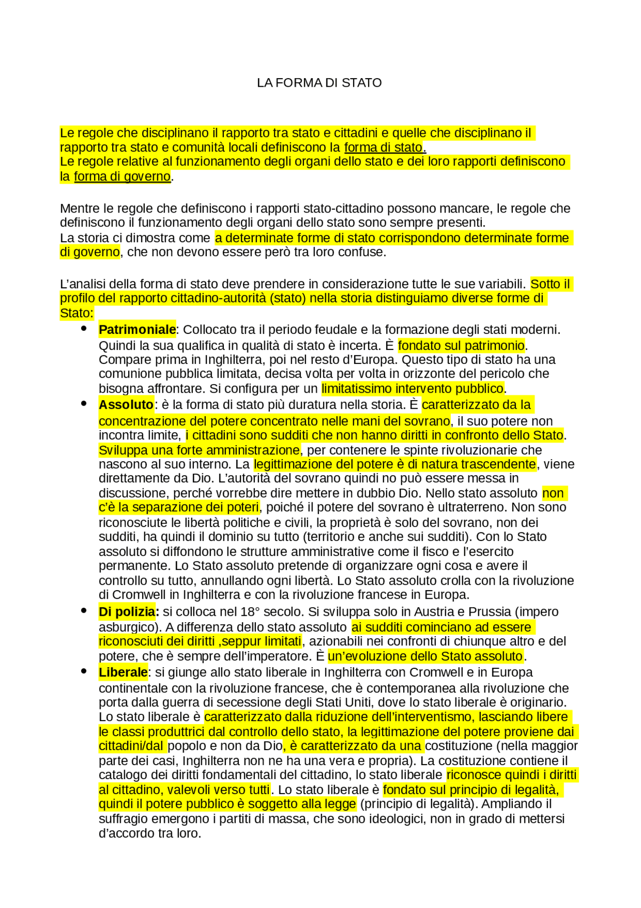 La forma di Stato (diritto costituzionale) - Docsity